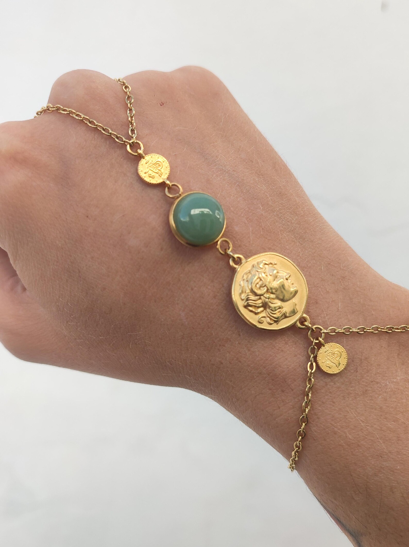 Gold Hand Chain, Moss Agate Gold Hand Chain, Gold Hand Chain, Gold Hand ...