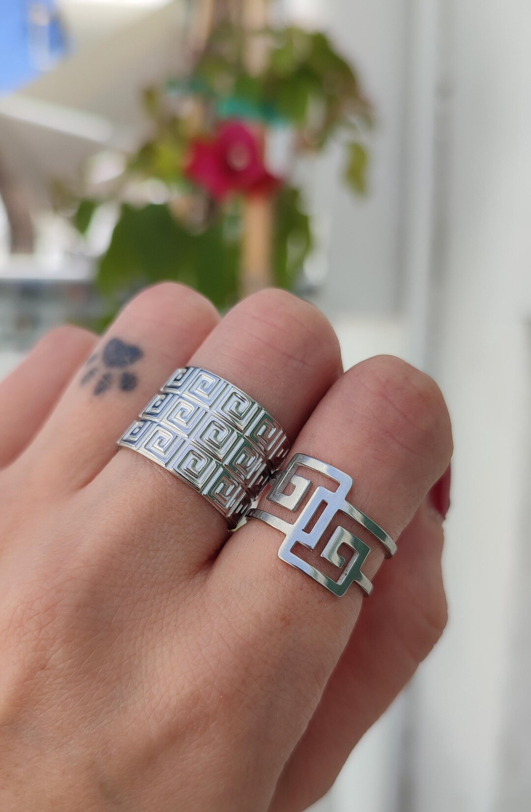 Silver Meander Ring, Greek Key Ring, Chunky Ring, Labyrinth Ring, Greek ...