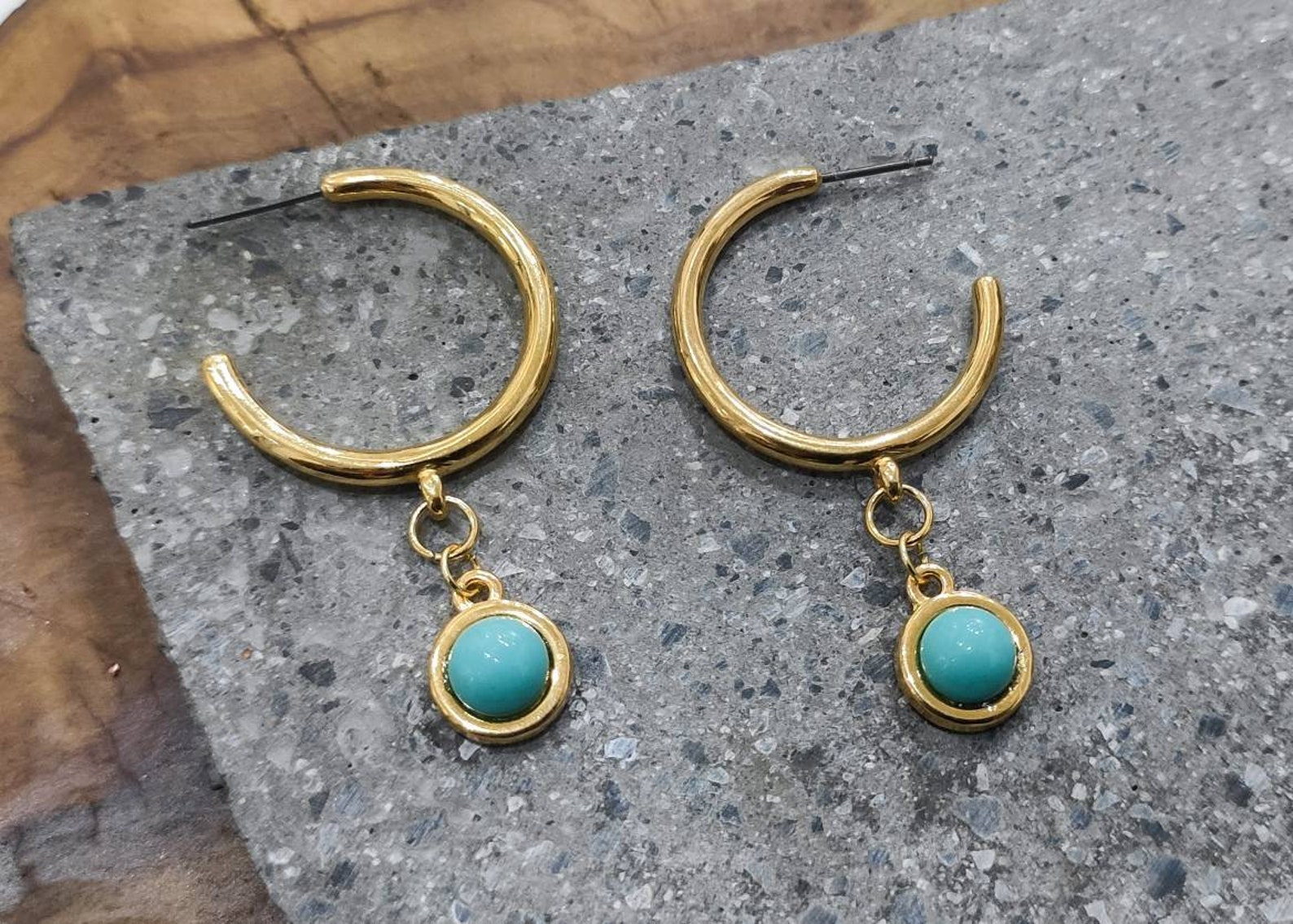 Turquoise gold hoop earrings Turquoise jewelry Silver hoop | Etsy