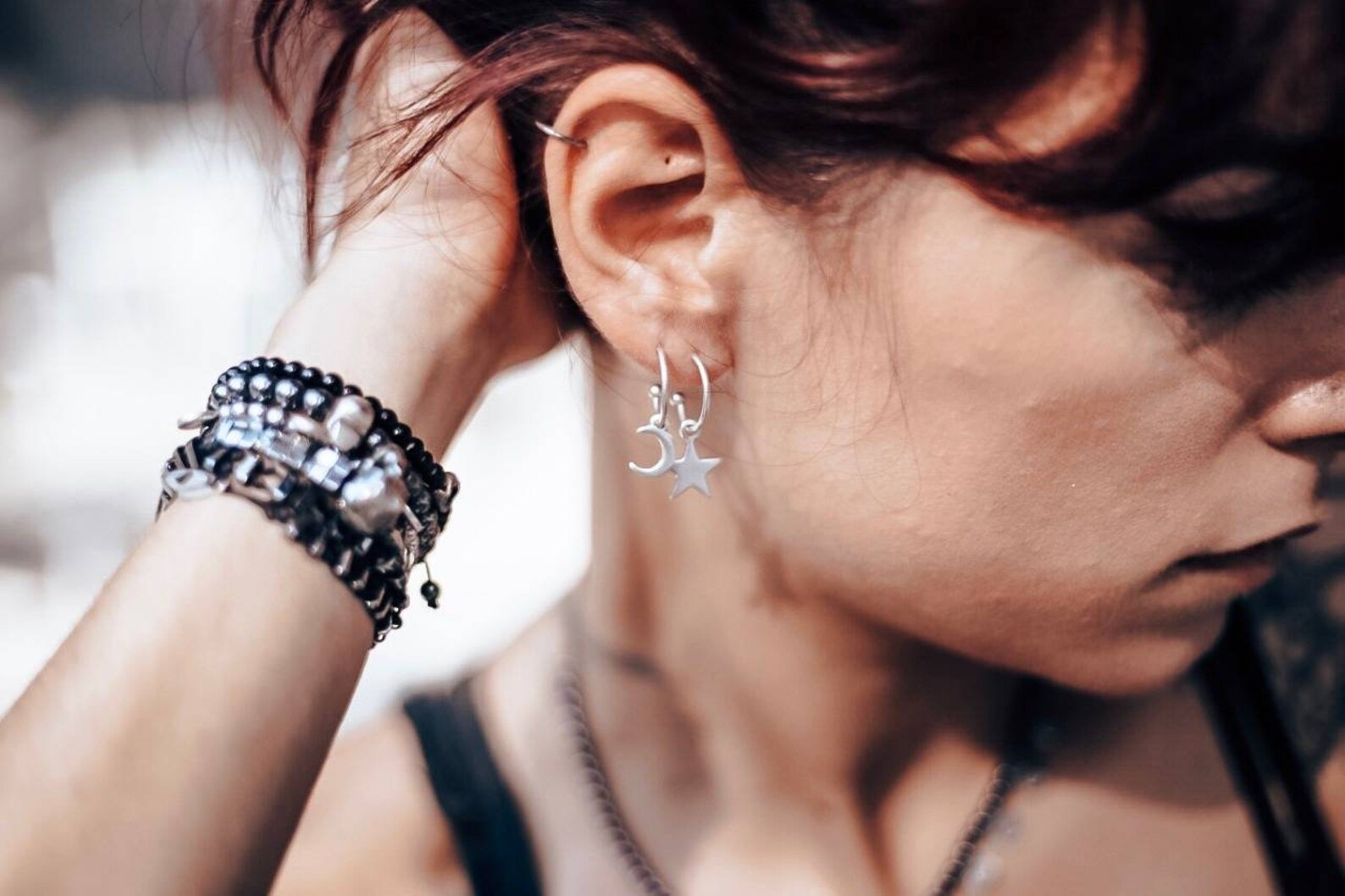 Silver Moon Hoop Earrings Bohemian Earrings Anime Earrings Silver ...