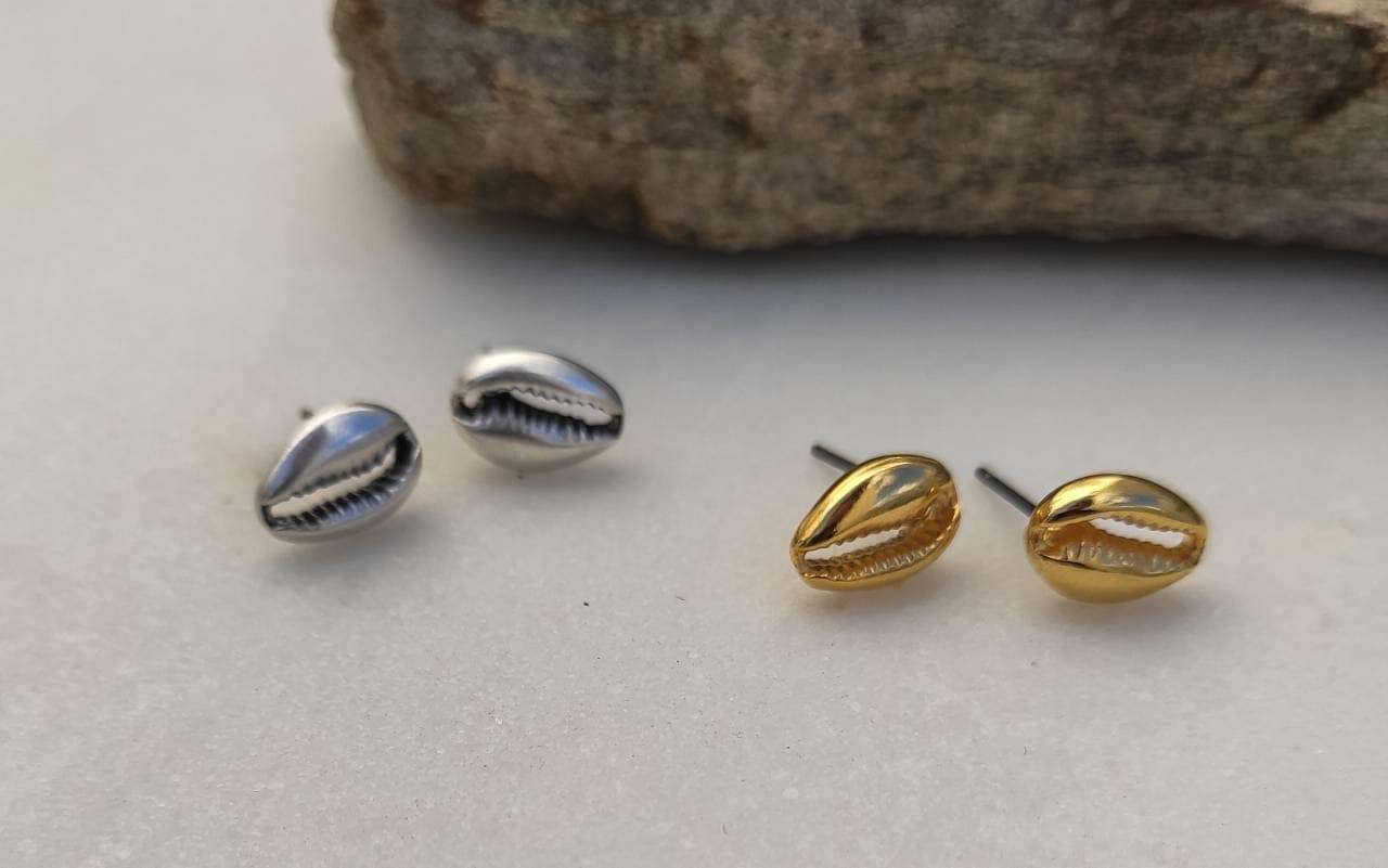 Cowrie shell earrings Stud earrings Tiny stud earrings | Etsy
