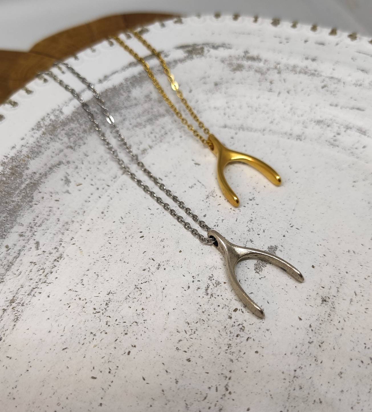 Wishbone Gold Necklace Good Luck Silver Necklace Dainty | Etsy