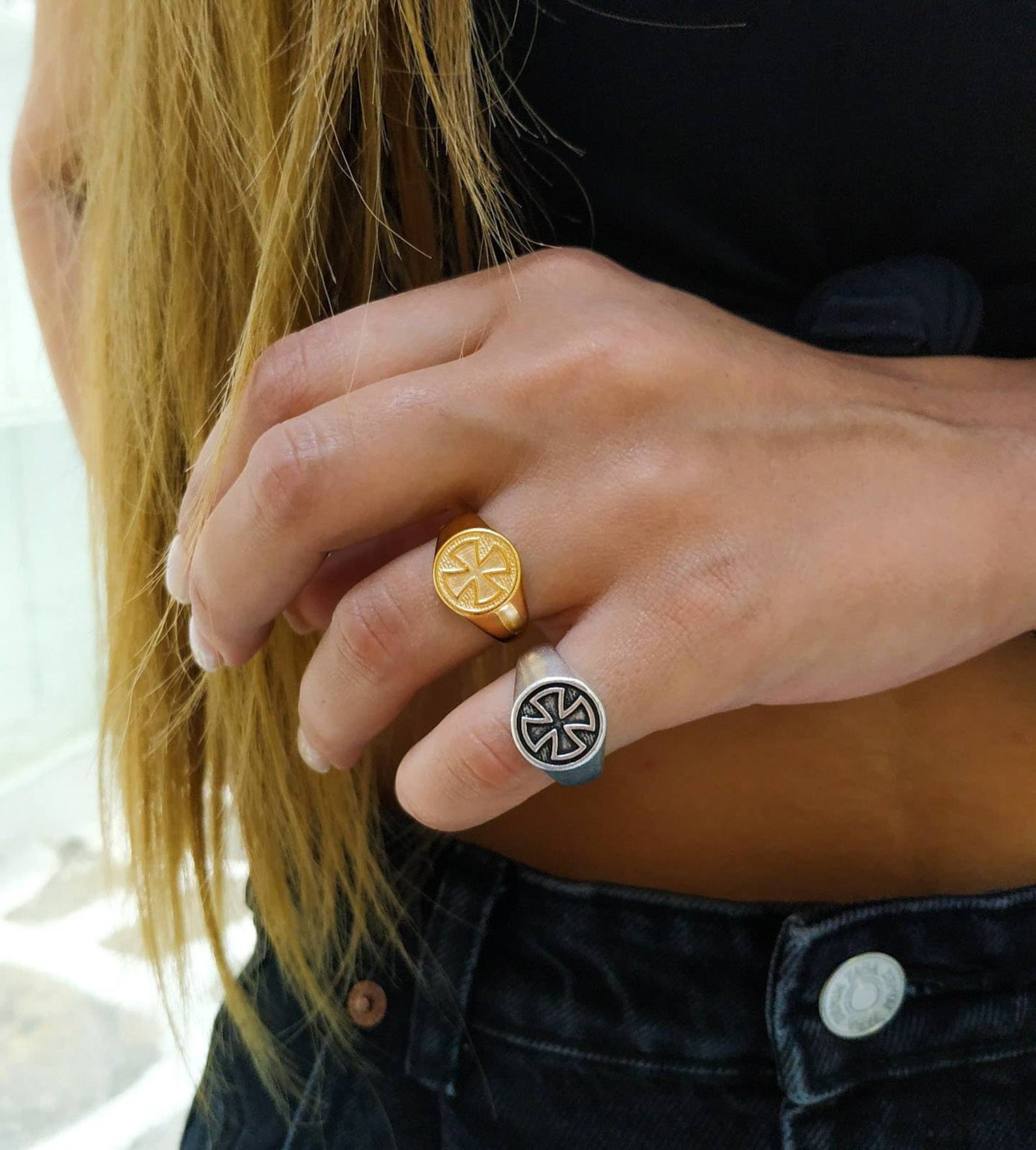 Gold Signet Ring Gift for Her Cross Ring Cross Signet Ring - Etsy