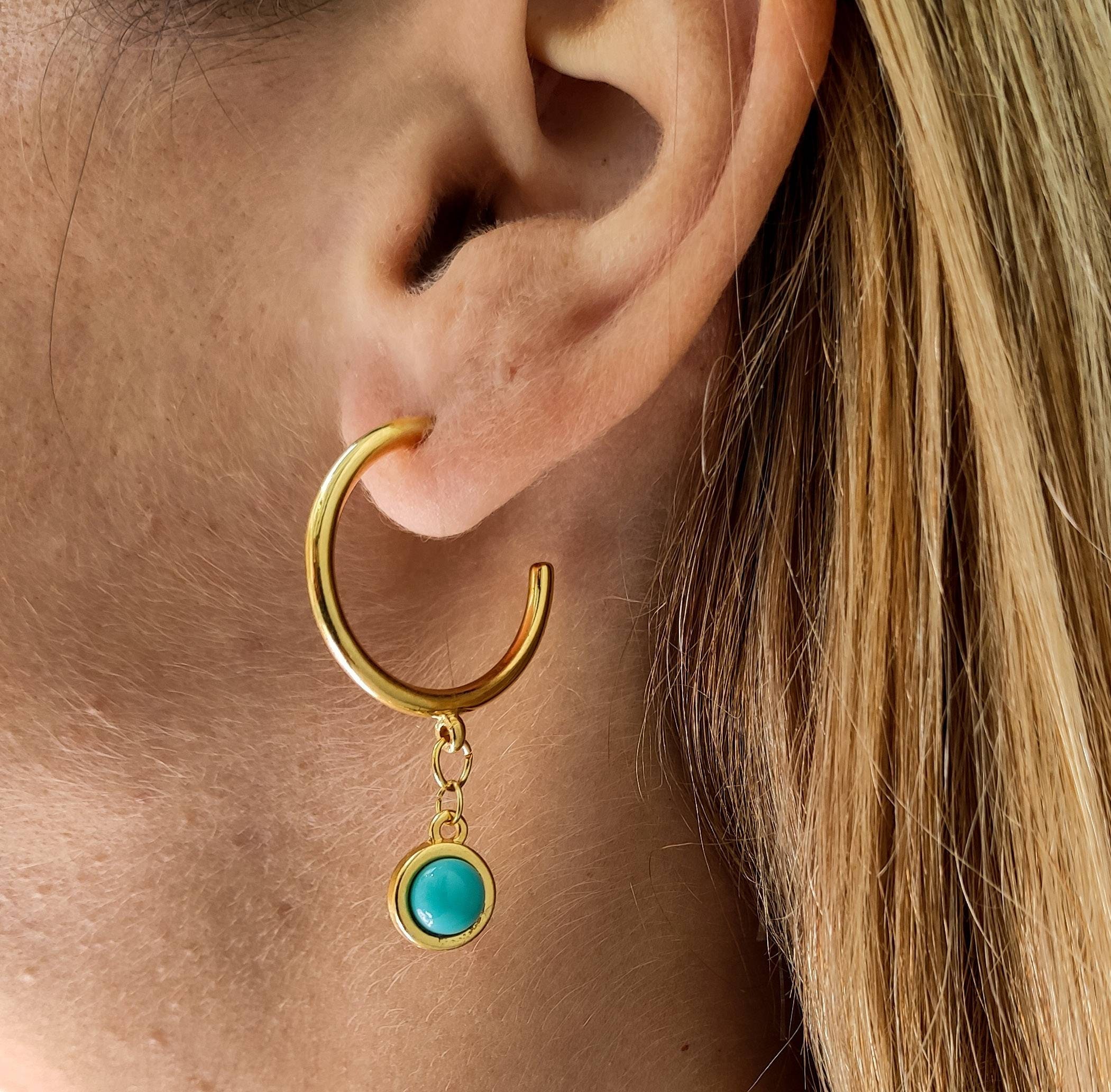 Turquoise gold hoop earrings Turquoise jewelry Silver hoop | Etsy