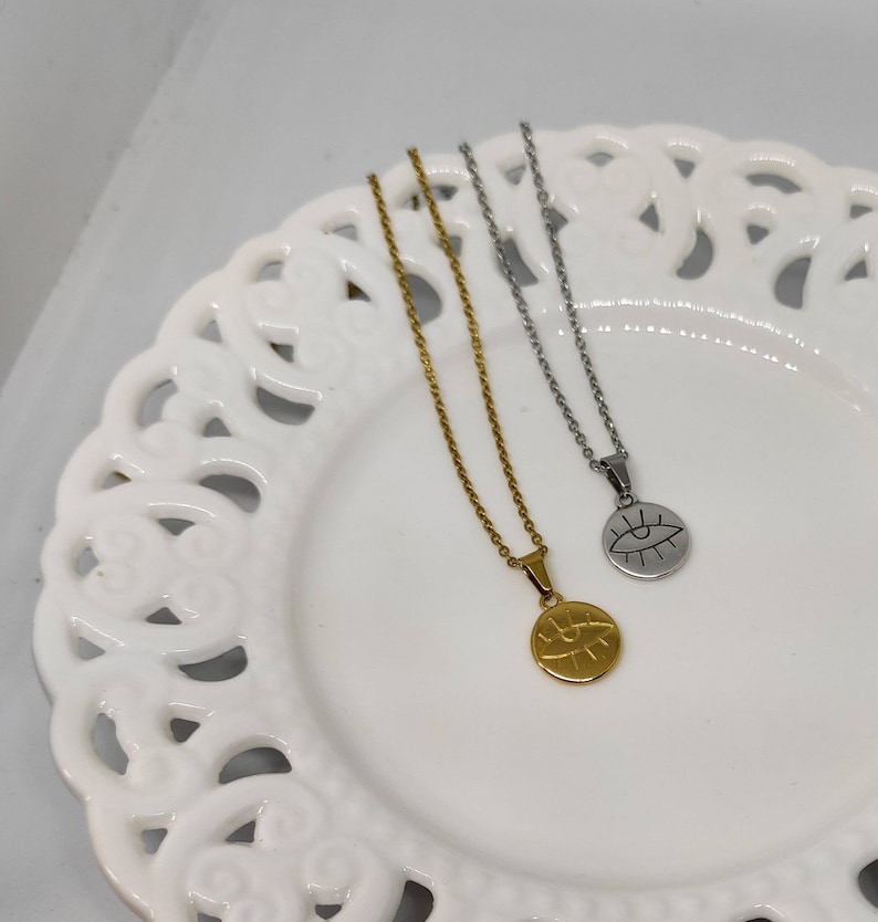 Greek Evil Eye Silver Necklace Evil Eye Coin Gold Summer | Etsy