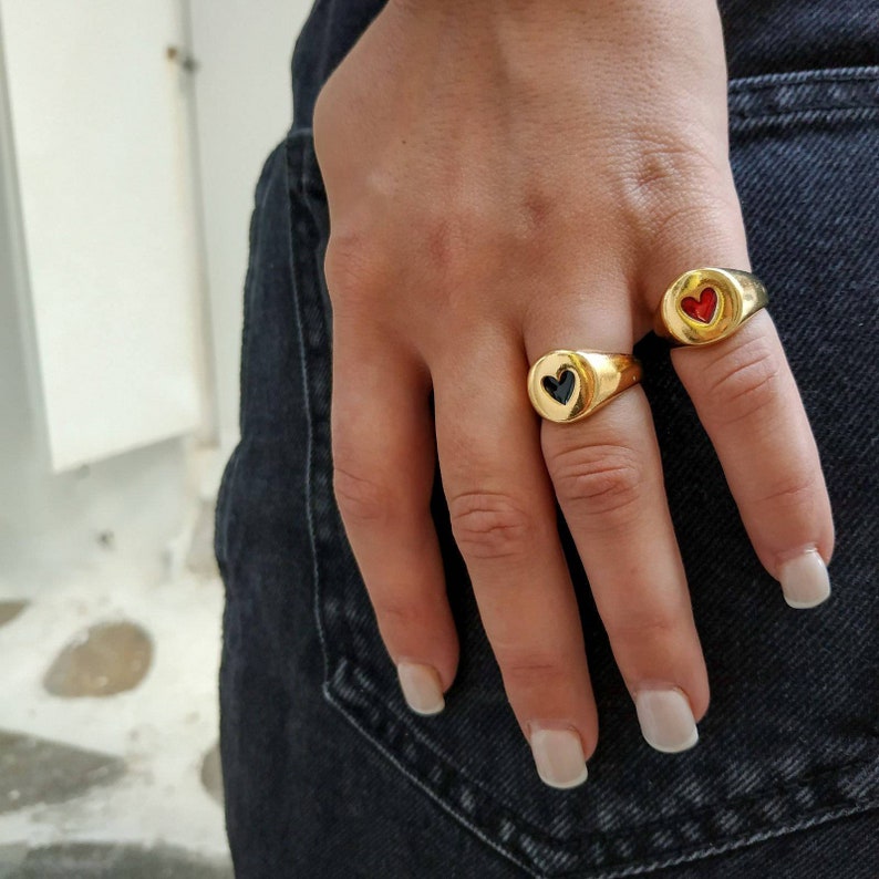 Silver Heart Chevalier Ring, Pinky Ring, Silver Ring, Heart Ring, Gold ...