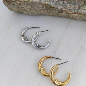 Gold Moon Hoop Earrings Bohemian Earrings Crescent Moon Jewellery Silver Moon Hoops Lunar ...