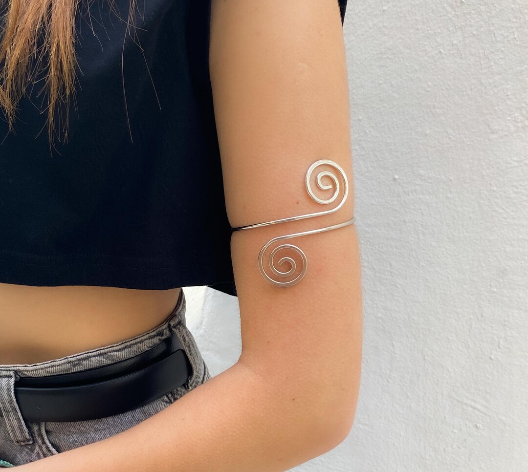 Silver Double Spiral Arm Cuff, Upper Arm Cuff Bracelet, Spiral Cuff ...