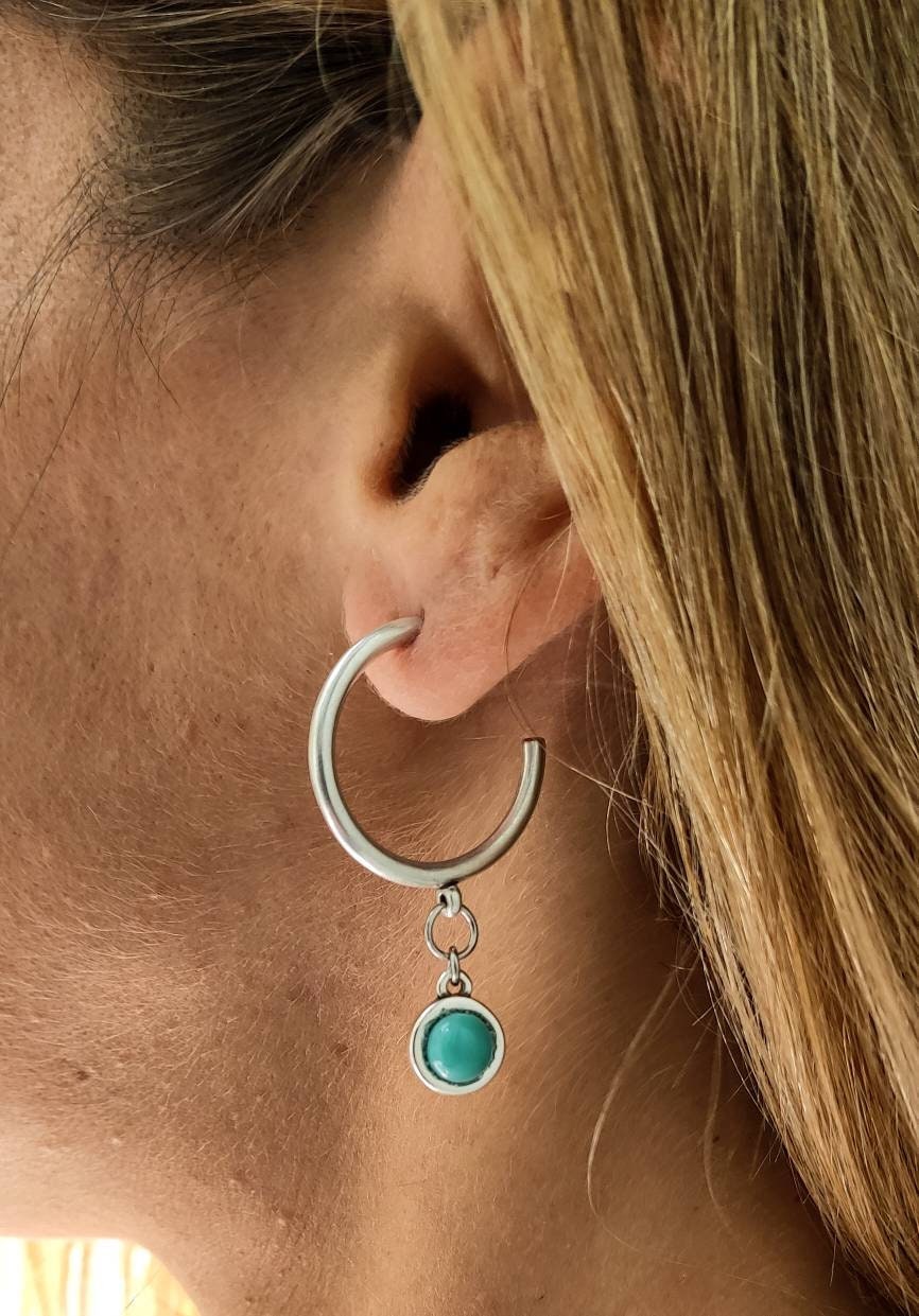 Turquoise Gold Hoop Earrings, Turquoise Jewelry, Silver Hoop Earrings ...