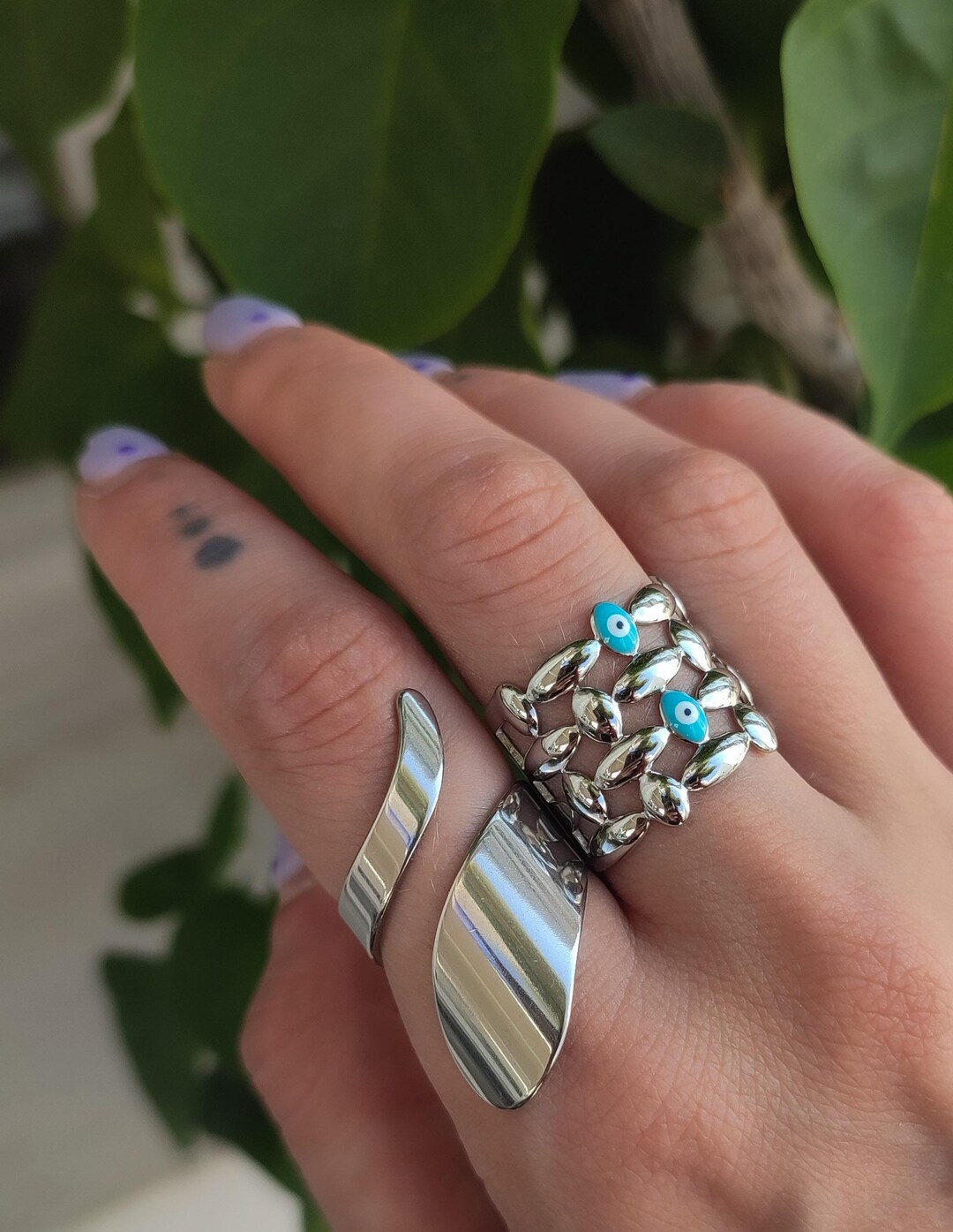Silver Evil Eye Ring, Wrap Around Ring, Protection Ring, Greek Jewelry ...