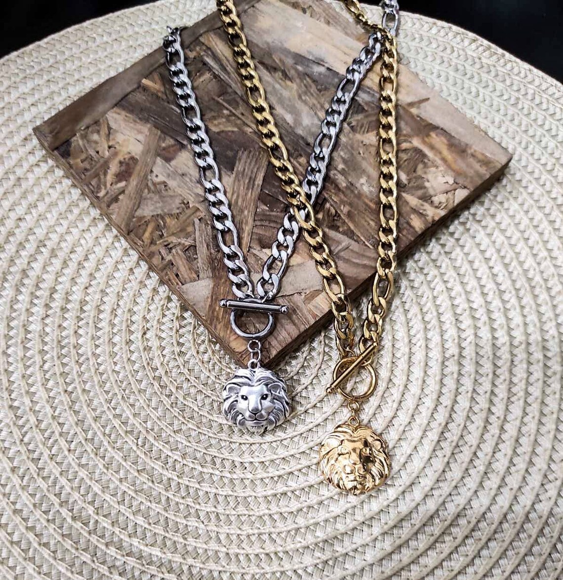 Lion Chunky Chain Necklace, Zodiac Necklace , Statement Necklace, Gold ...