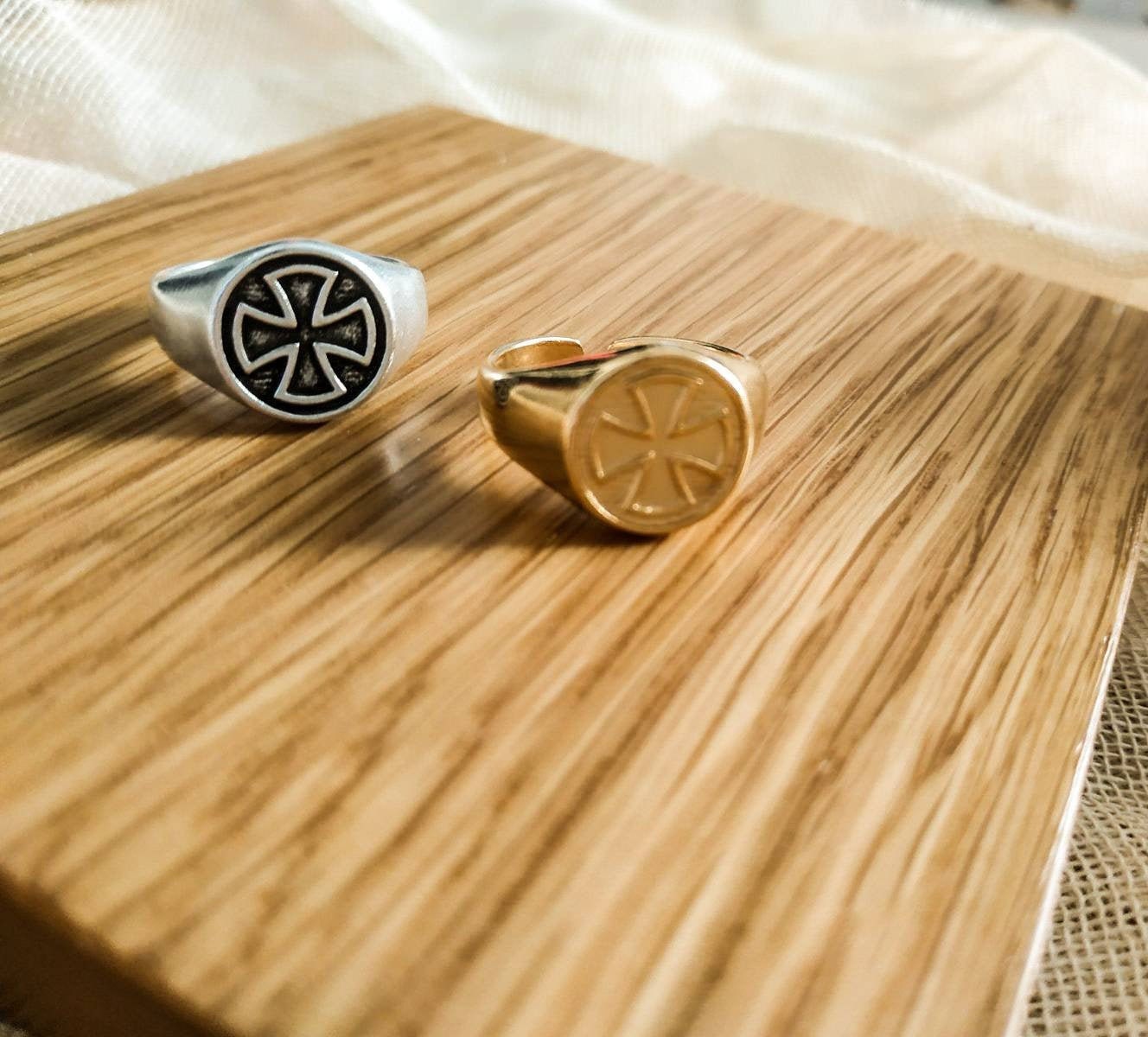 Gold Signet Ring Gift for Her Cross Ring Cross Signet Ring | Etsy