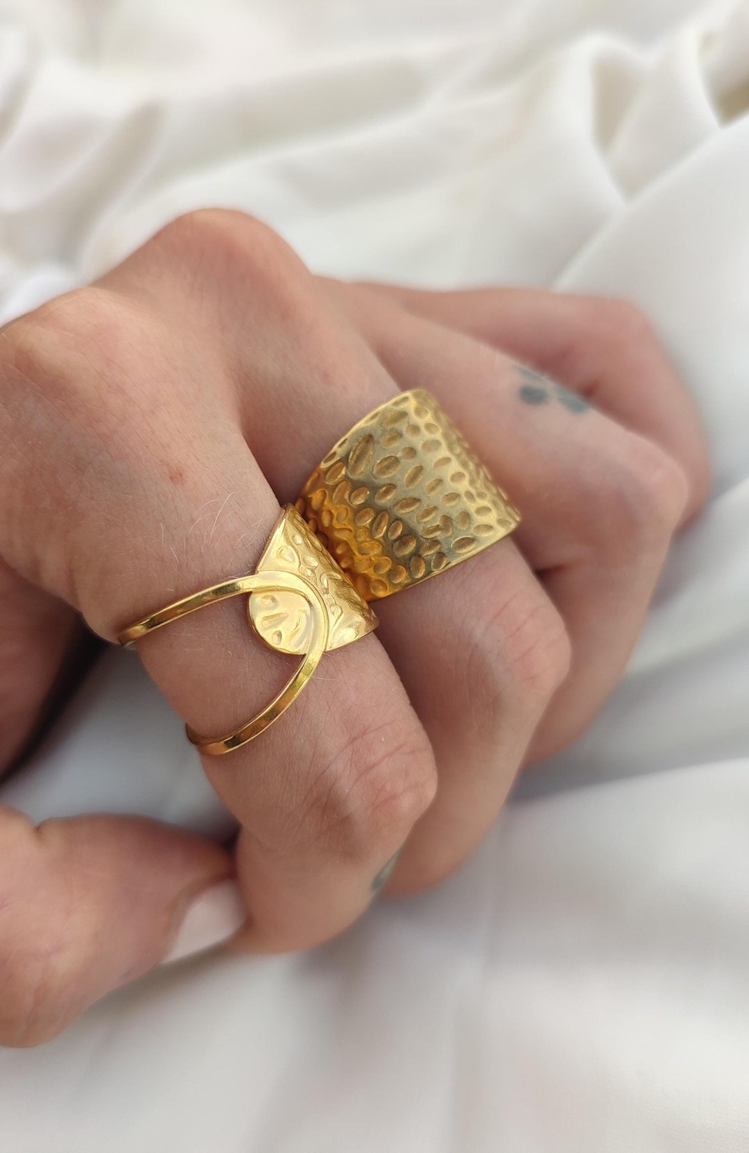 Gold Chunky Ring, Hammered Band Ring, Half Open Ring, Adjustable Rings ...