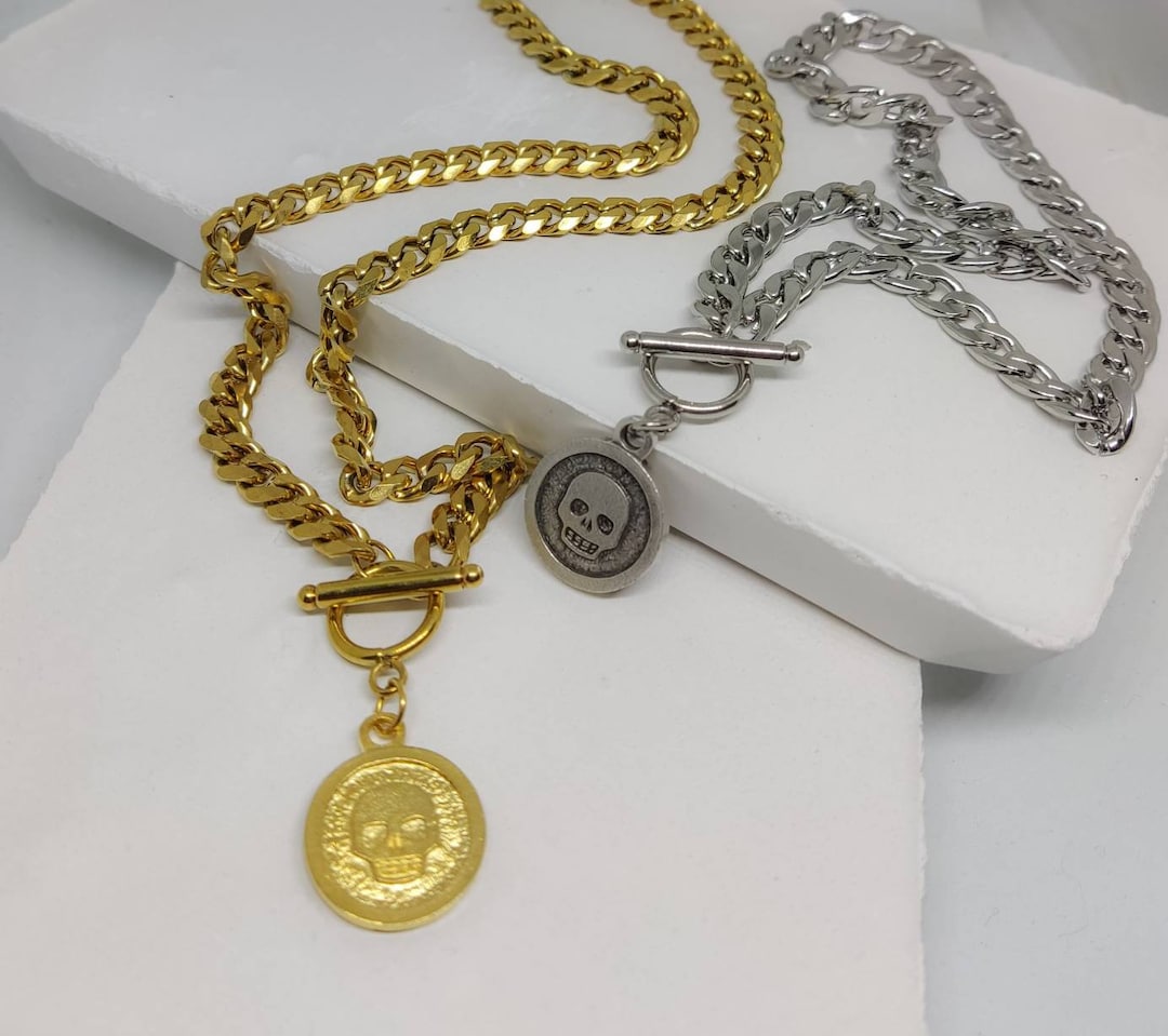 Gold Skull Chunky Chain Necklace, Goth Necklace, Statement Necklace ...