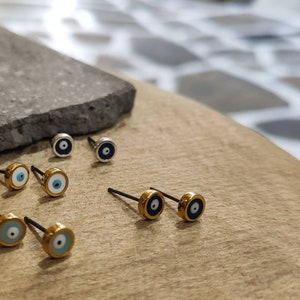 Gold Stud Earrings, Tiny Stud Earrings, Evil Eye Earrings, Gold Evil ...
