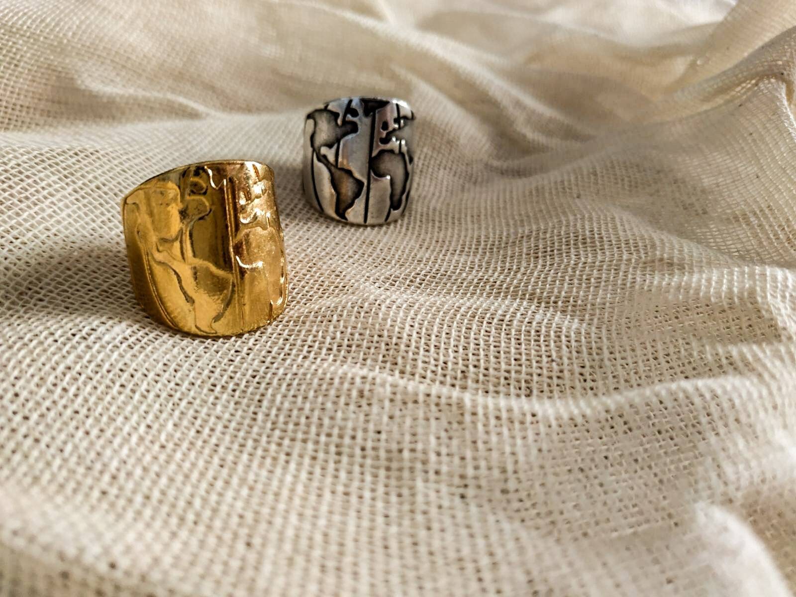 World Map Ring Silver Statement Ring Gold Boho Rings Stacking | Etsy