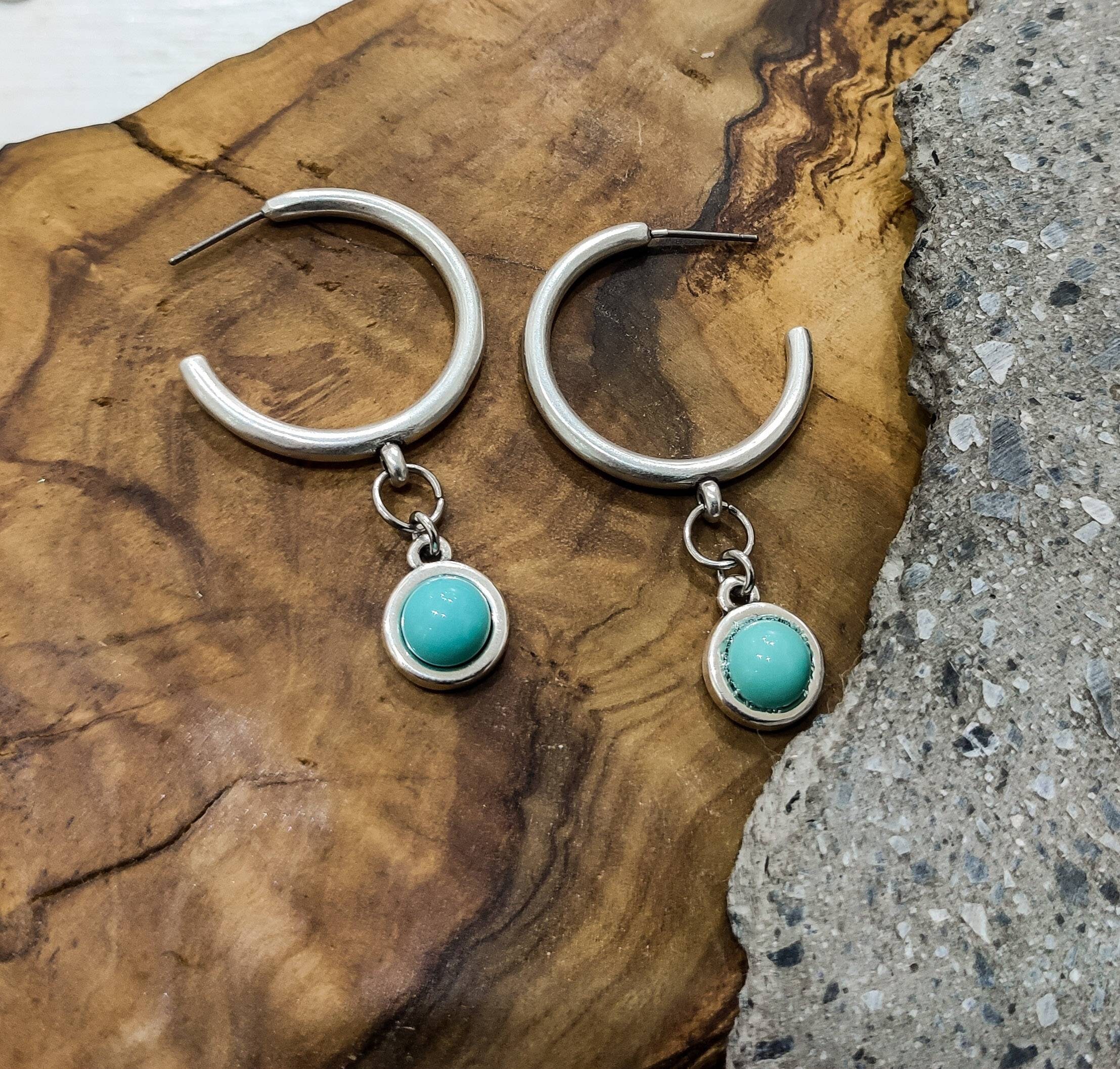Turquoise Gold Hoop Earrings, Turquoise Jewelry, Silver Hoop Earrings ...