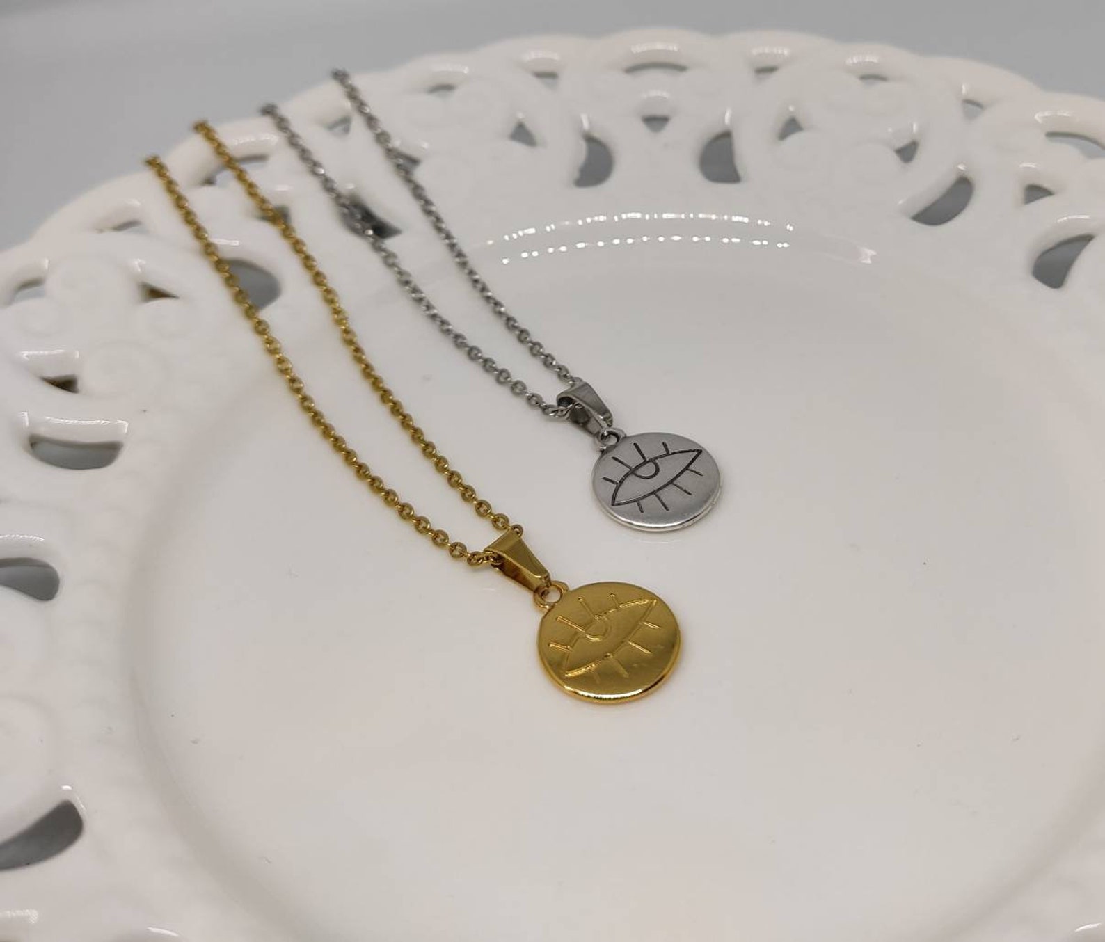 Greek Evil Eye Silver Necklace Evil Eye Coin Gold Summer | Etsy