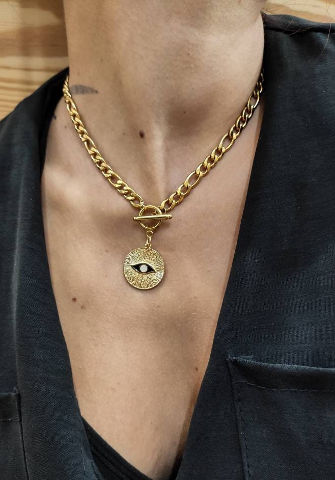 Chunky Chain Gold Evil Eye Necklaces for Women Statement - Etsy