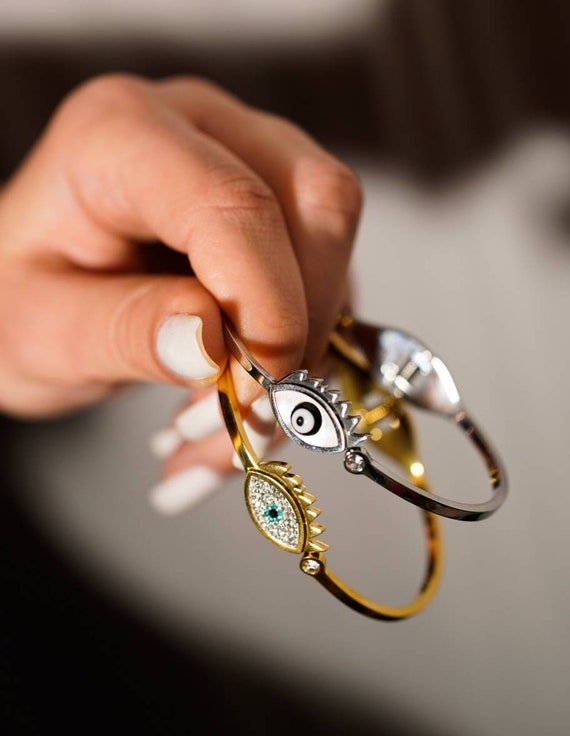 Evil eye bangle bracelet Evil eye jewelery Gold evil eye | Etsy