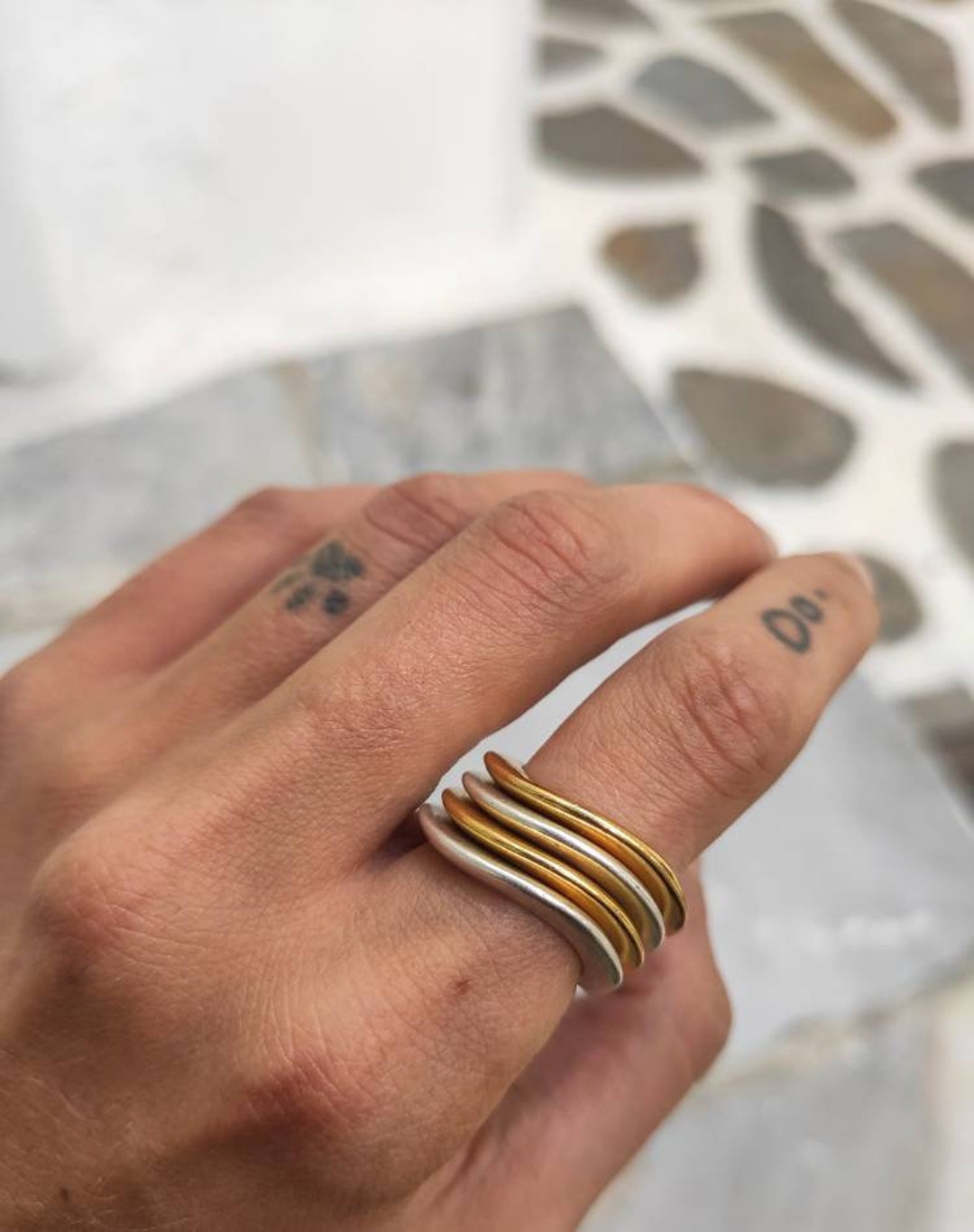 Anillo minimalista de oro, Anillo de cúpula, Anillo ajustable, Anillo ...