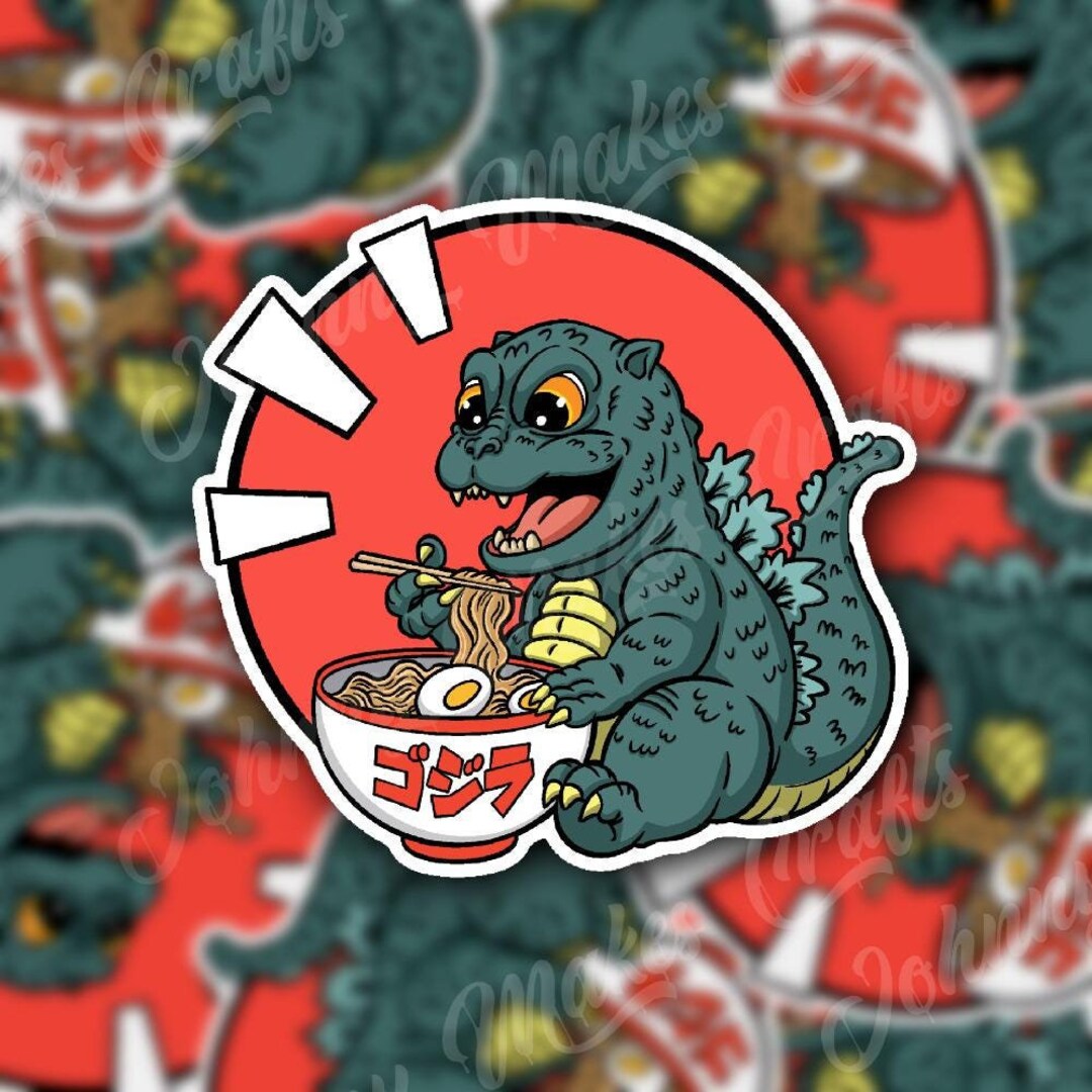Baby Godzilla Ramen Noodles Sticker or Magnet | Baby Kaiju 1989 | Chibi ...