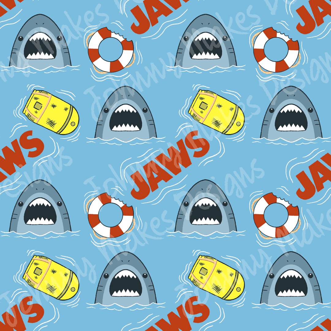 JAWS Shark Seamless Pattern, Cute Shark Seamless Pattern, Chibi Digital ...