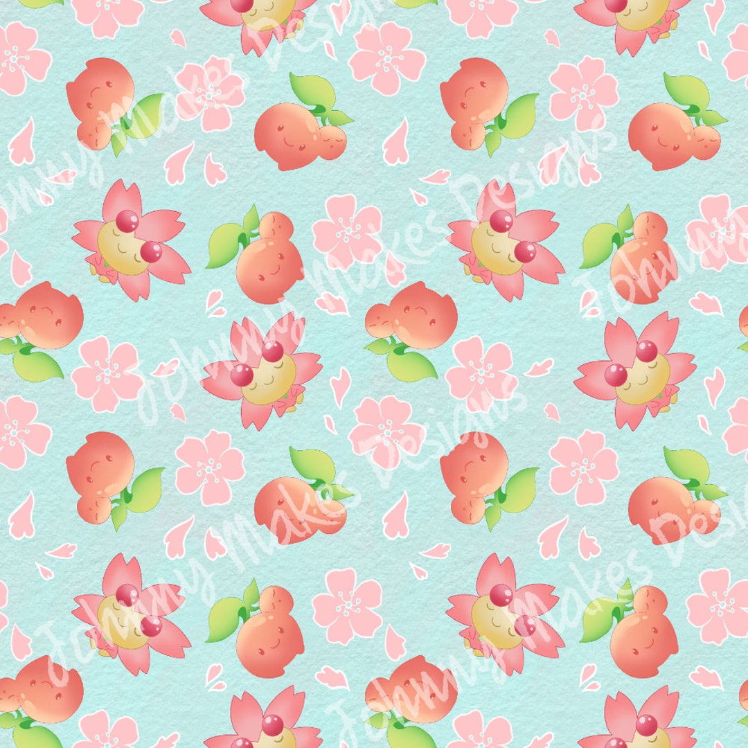 Cherubi Cute Seamless Pattern, Cherrim Seamless Pattern, Cartoon ...