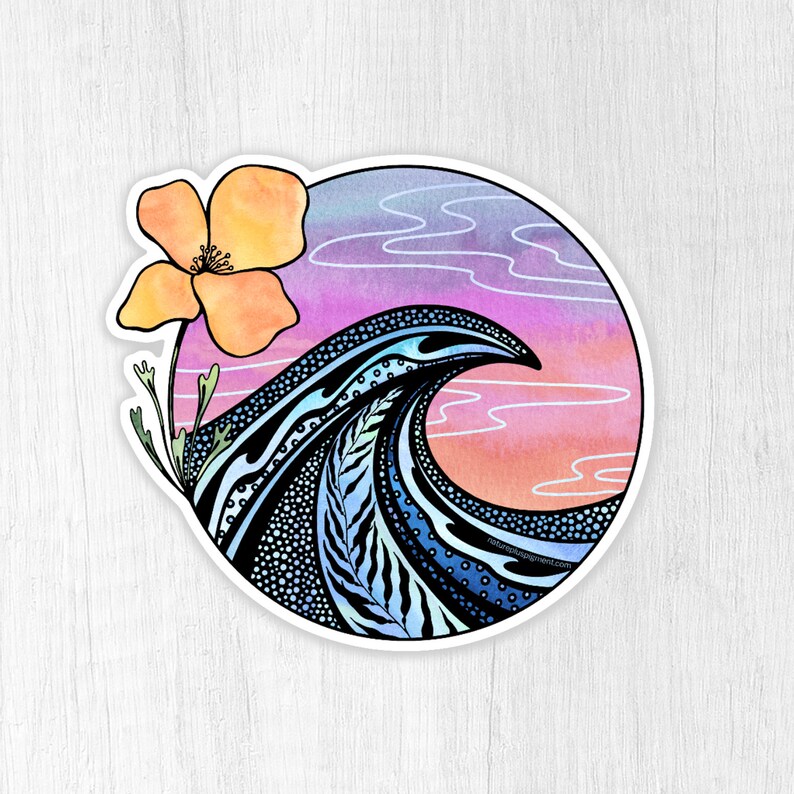 California Swell With Poppy Weatherproof Vinyl Sticker With - Etsy