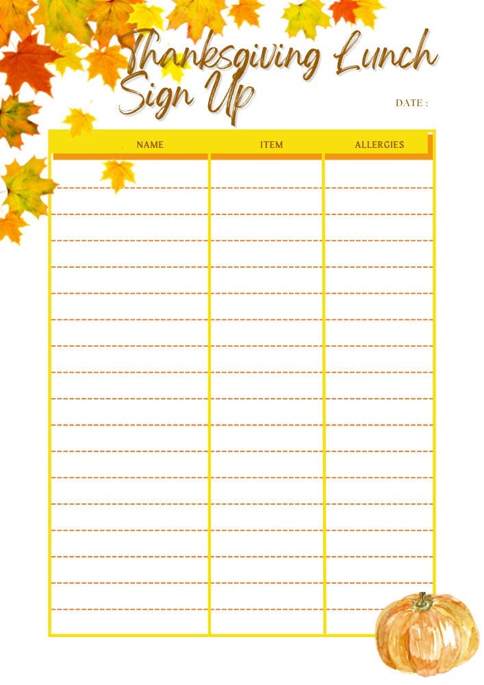 Thanksgiving Sign Up - Etsy