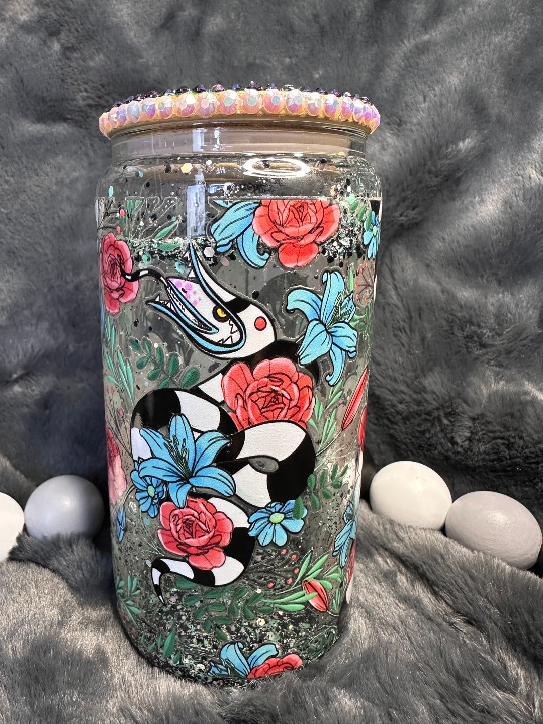 Floral Sandworm 16oz Glitter Snow Globe Libby Style Can With Rhinestone Lid - Etsy