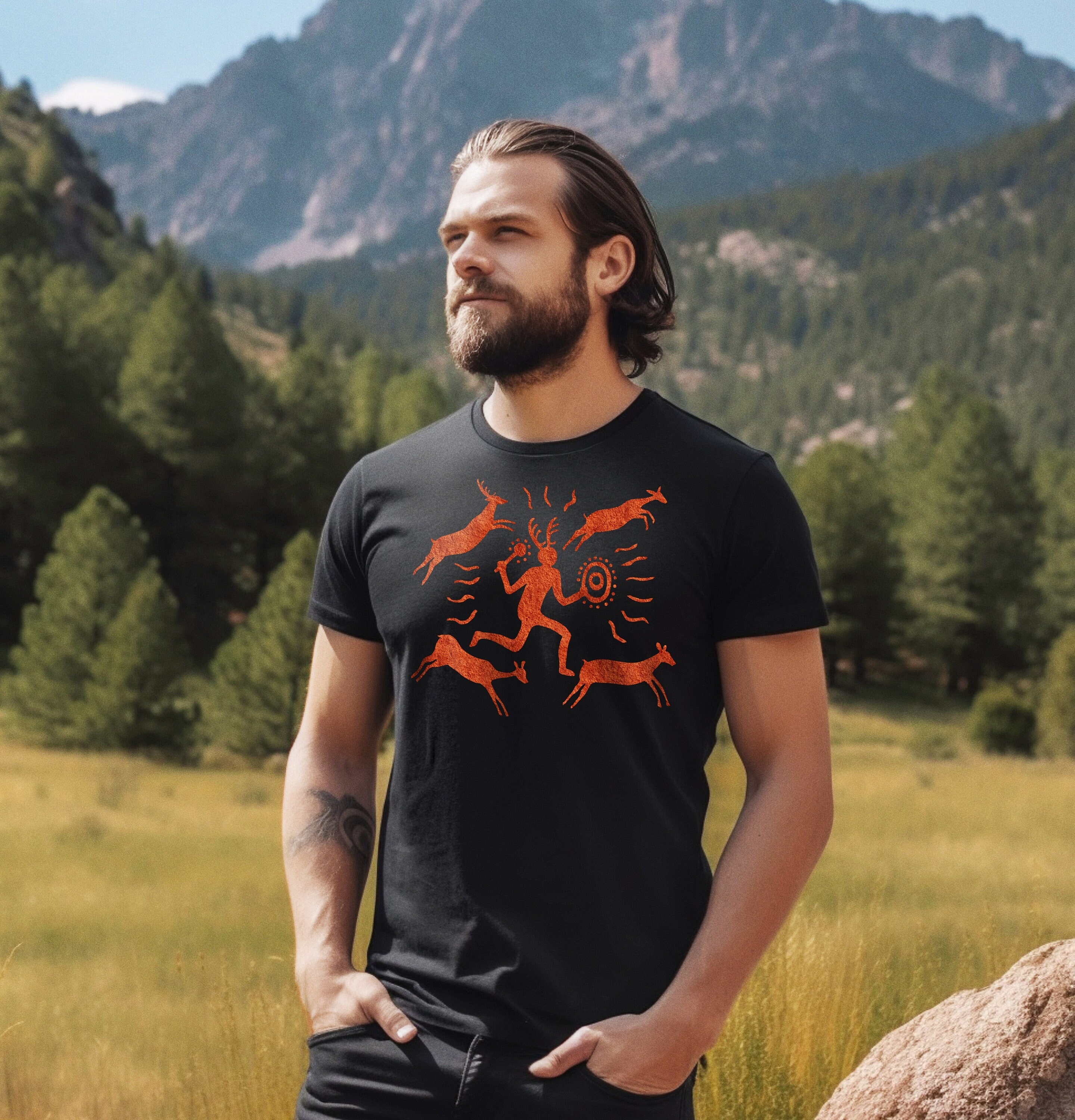 Running Deer Shaman Paleo Sacred Shaman Petroglyph Art Wild Nature ...