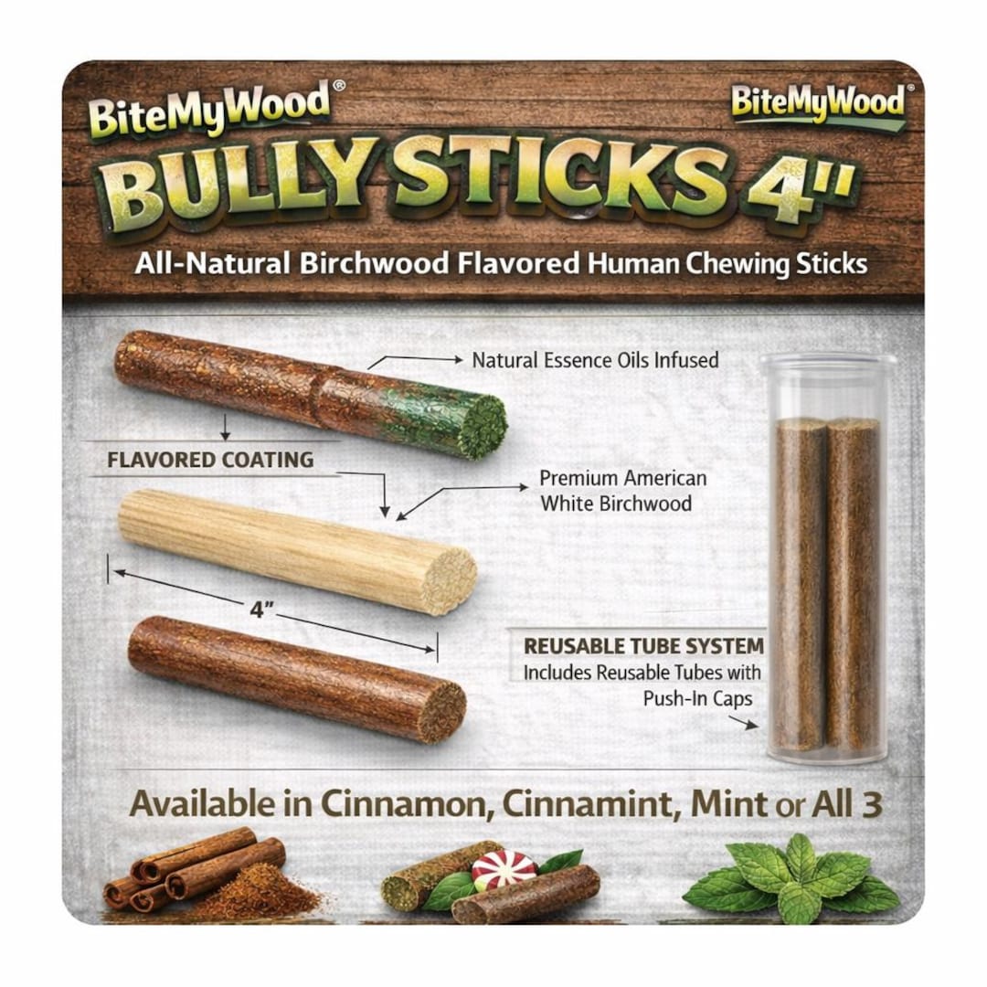 Bullysticks 4" Cinnamon, Cinnamint and Mint Birch Wood Human Chewing ...