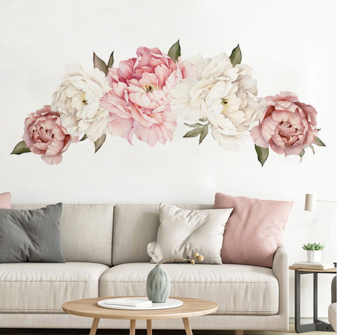 Pink Floral Wall Decals | Peony Wall Decal | Flower Wall Stickers ...