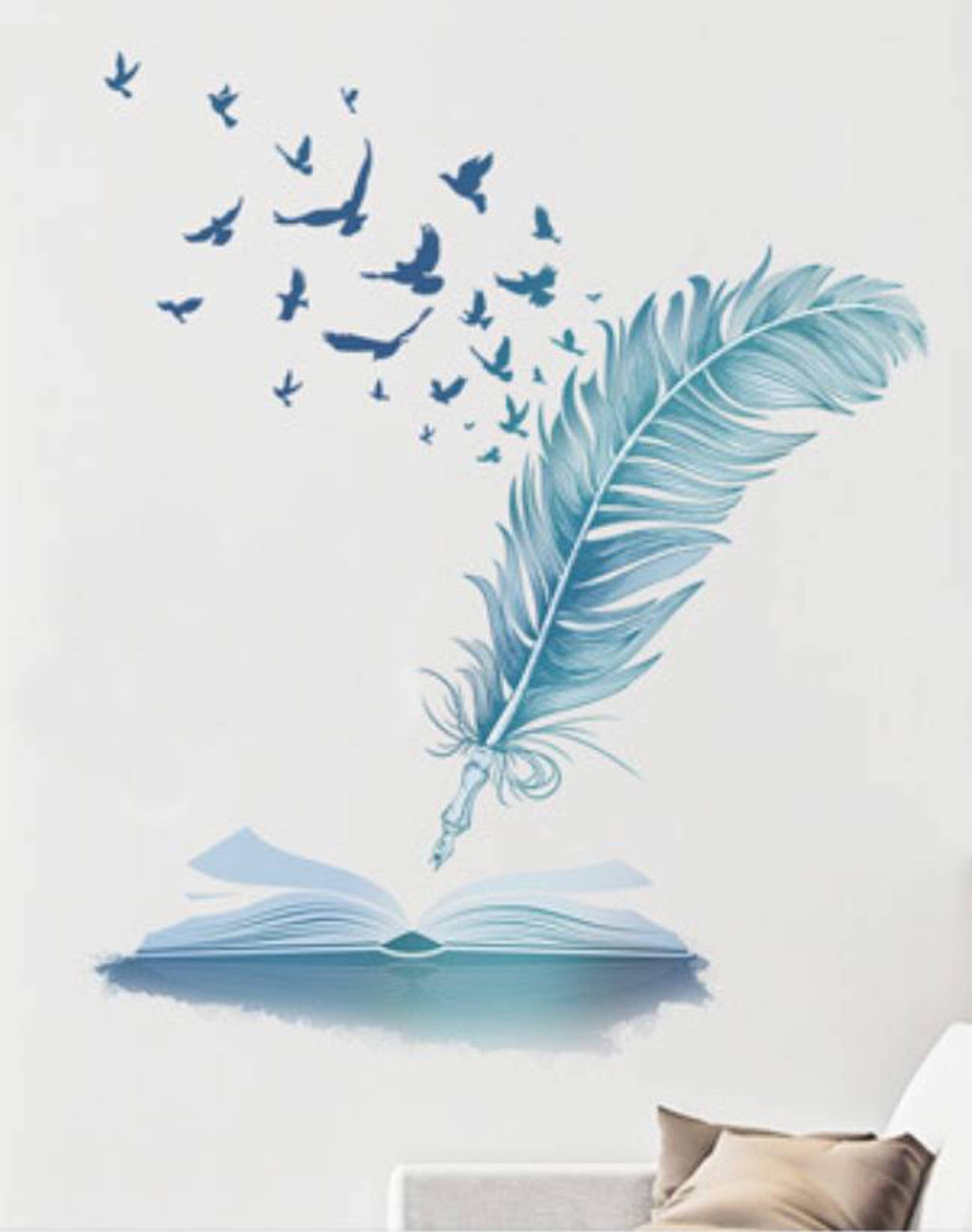 Blue Feather Pen Wall Sticker / Birds Wall Decal / Book Lover - Etsy