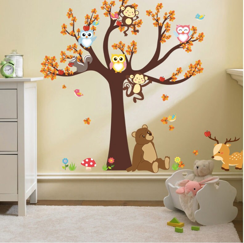 Woodland Wall Sticker Tree Wall Decal Jungle Animals | Etsy