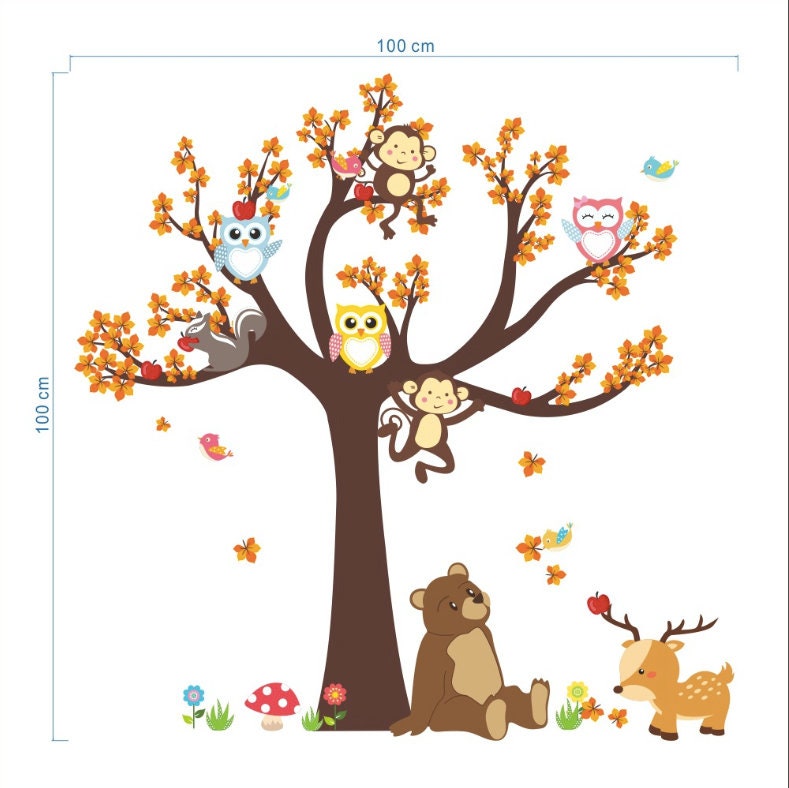 Woodland Wall Sticker Tree Wall Decal Jungle Animals | Etsy