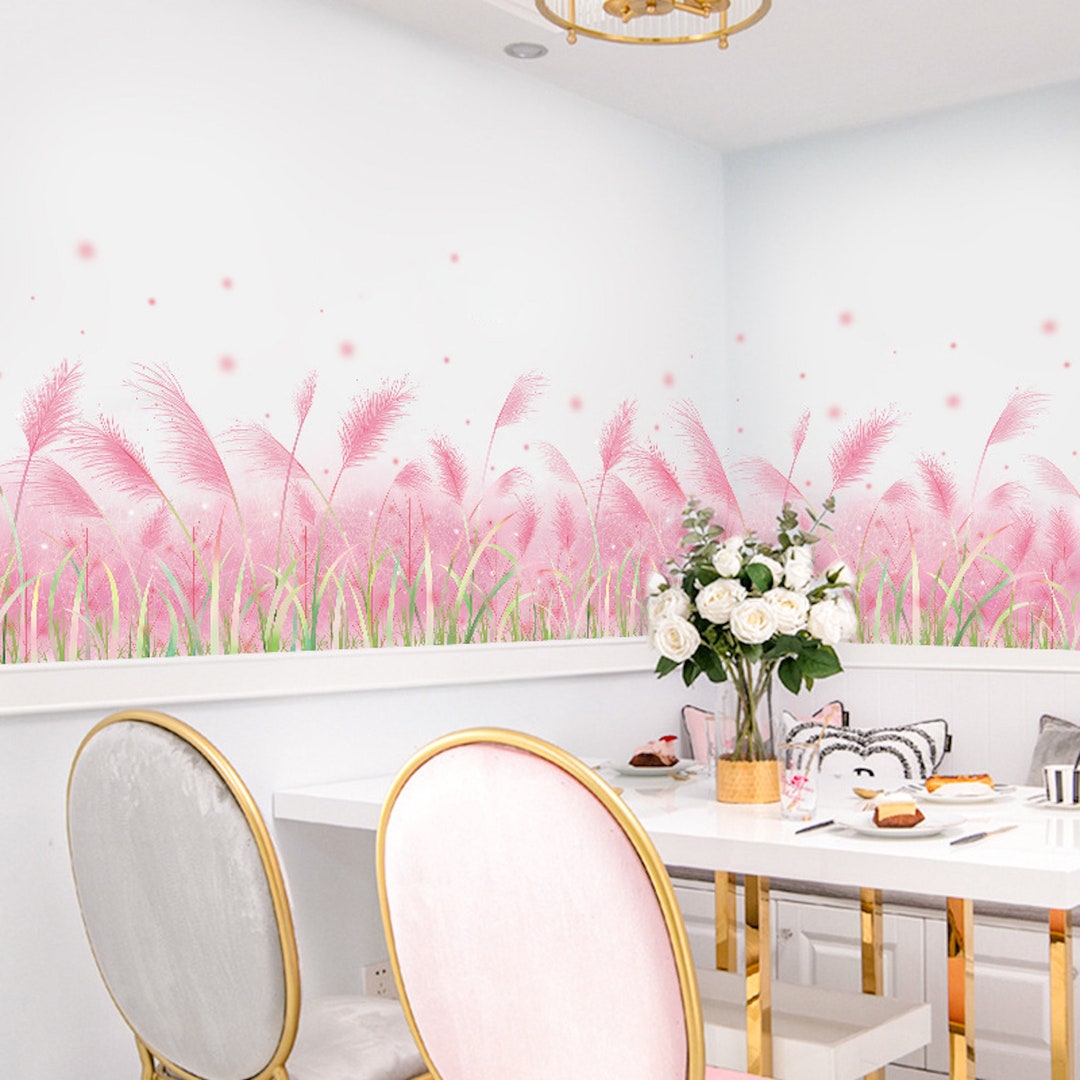 Pink Floral Wall Decals Flower Field Wall Stickers Removable Blooming ...