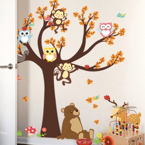 Woodland Wall Sticker Tree Wall Decal Jungle Animals - Etsy