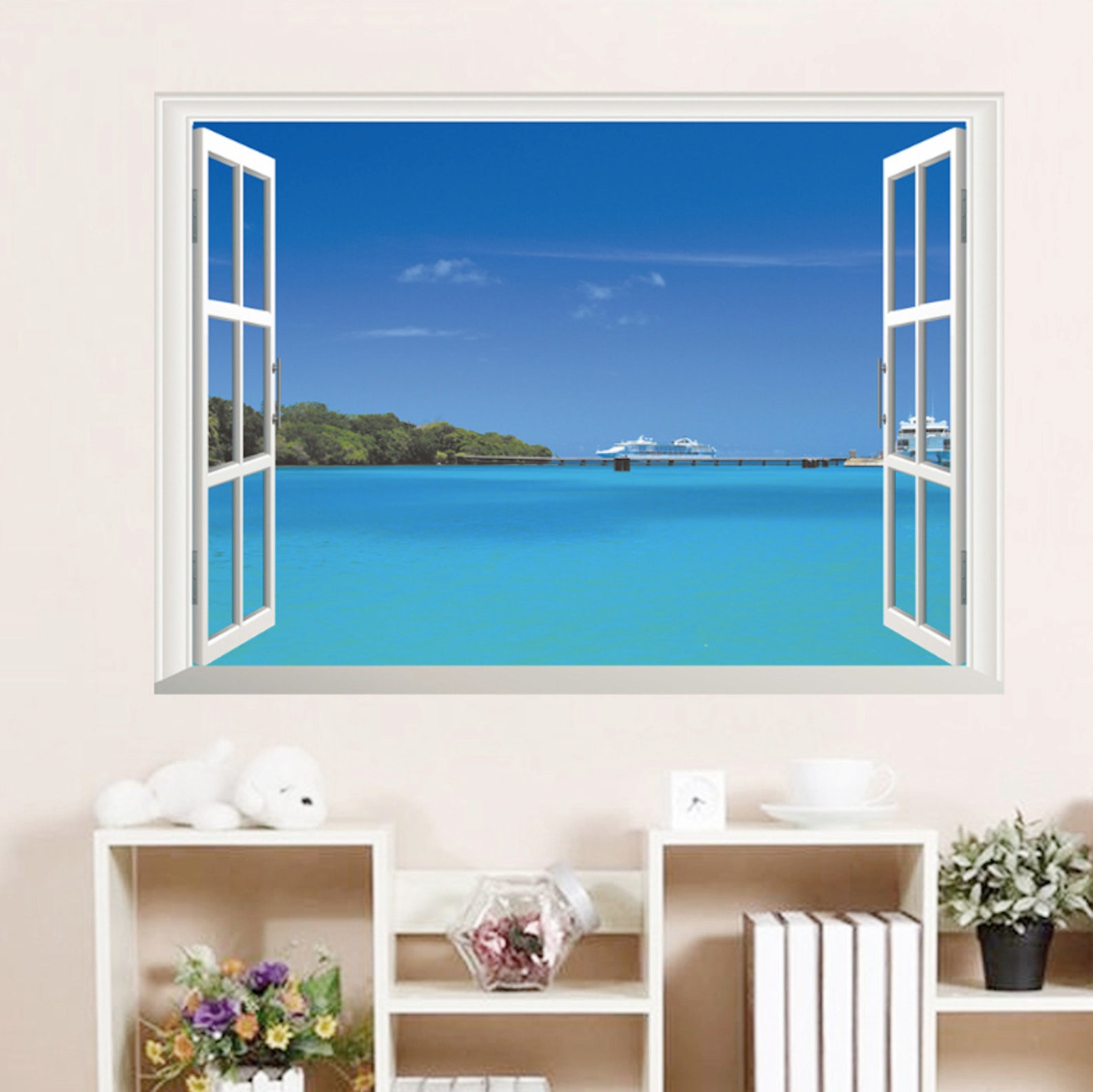 3D Beach Scene Nature Wall Decal Fake Window Stickers Sea | Etsy