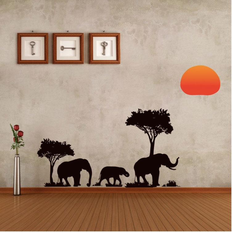 Elephant Family Wall Decal: Jungle Sunset Safari Decor - Etsy