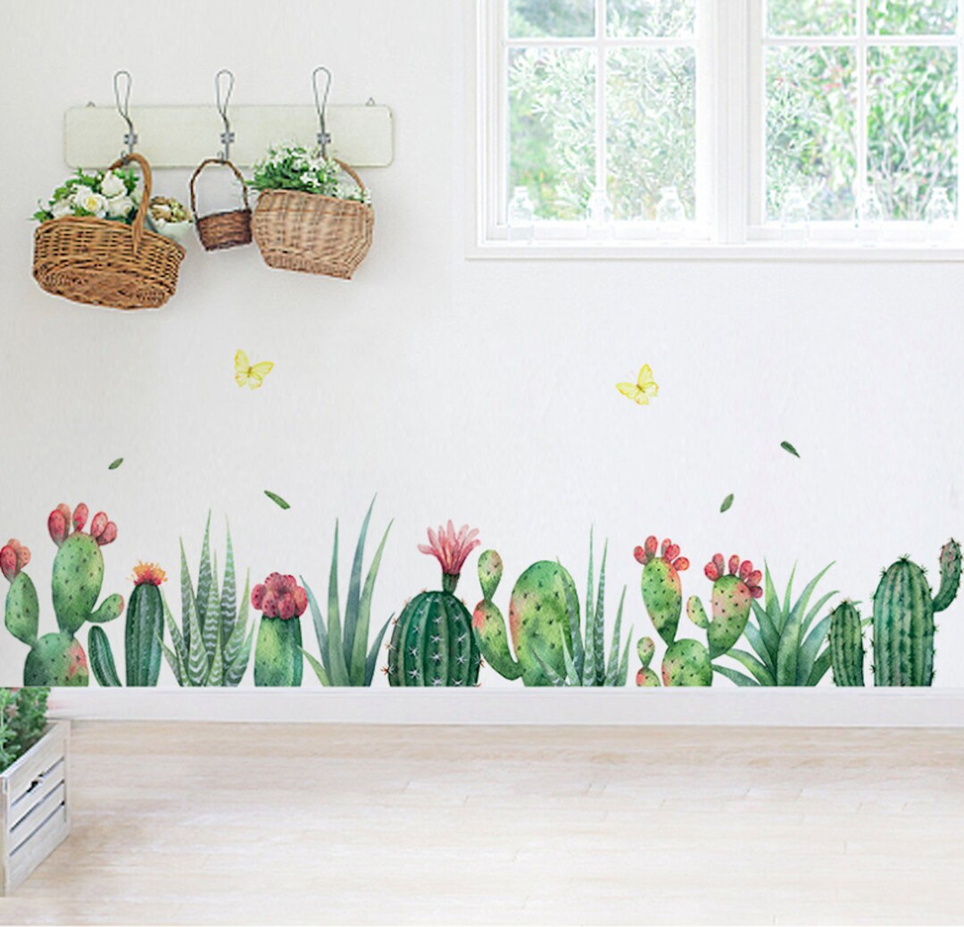 Cactus Wall Decal Nature Wall Decal Living Room Greenery - Etsy
