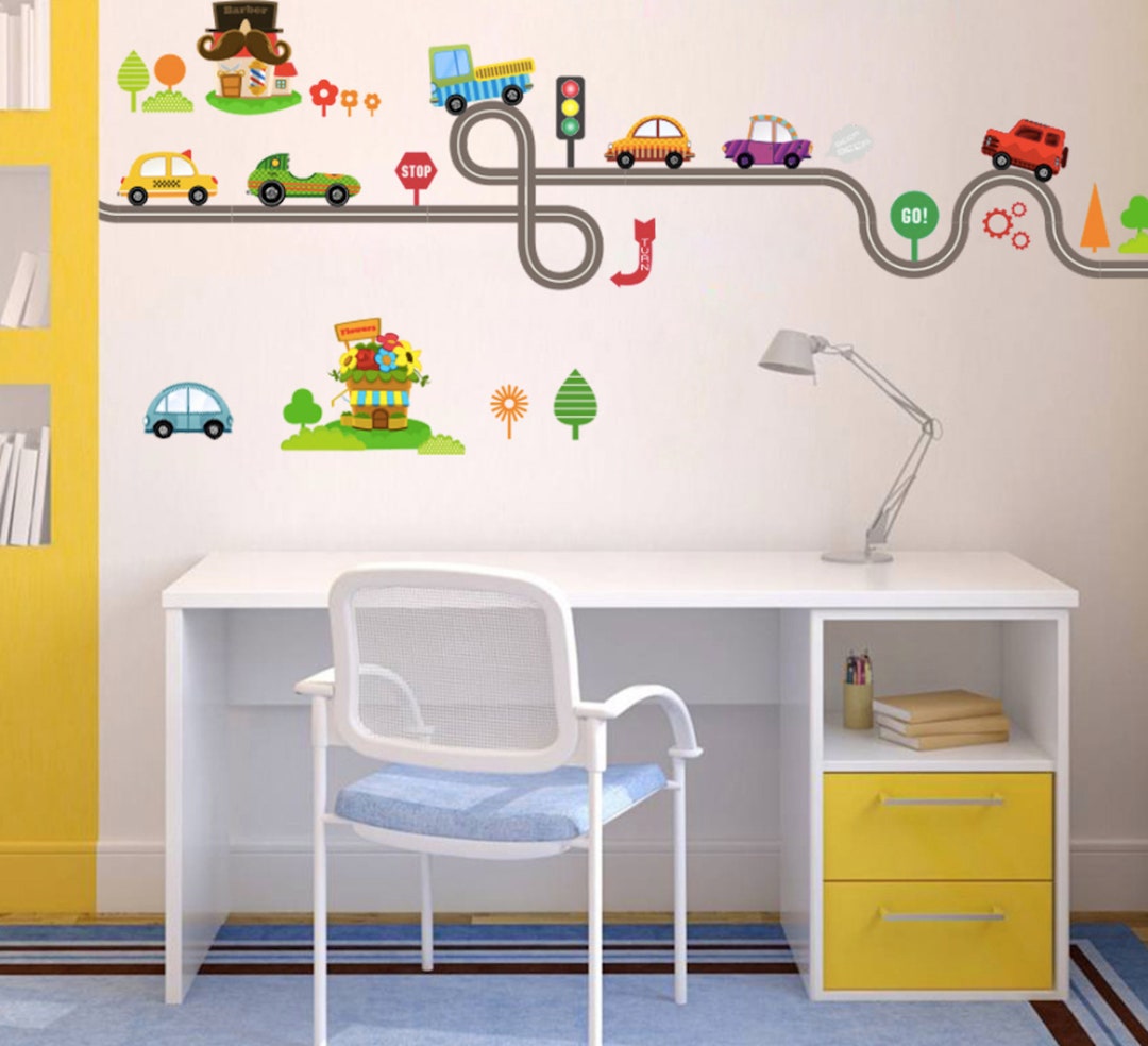 Car Wall Decals: Construction Theme, Peel and Stick Kids Room Decor - Etsy
