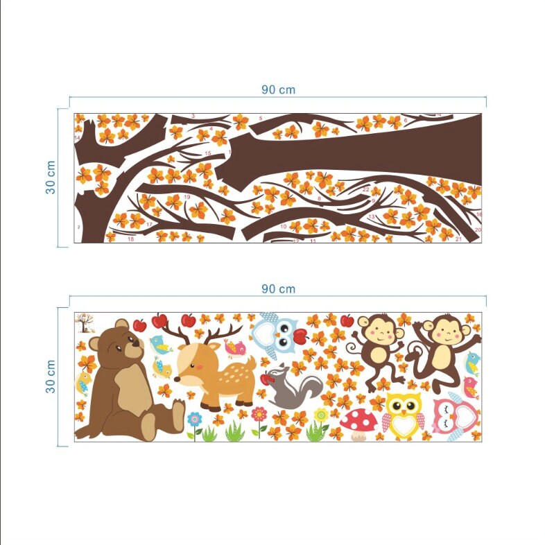 Woodland Wall Sticker Tree Wall Decal Jungle Animals | Etsy