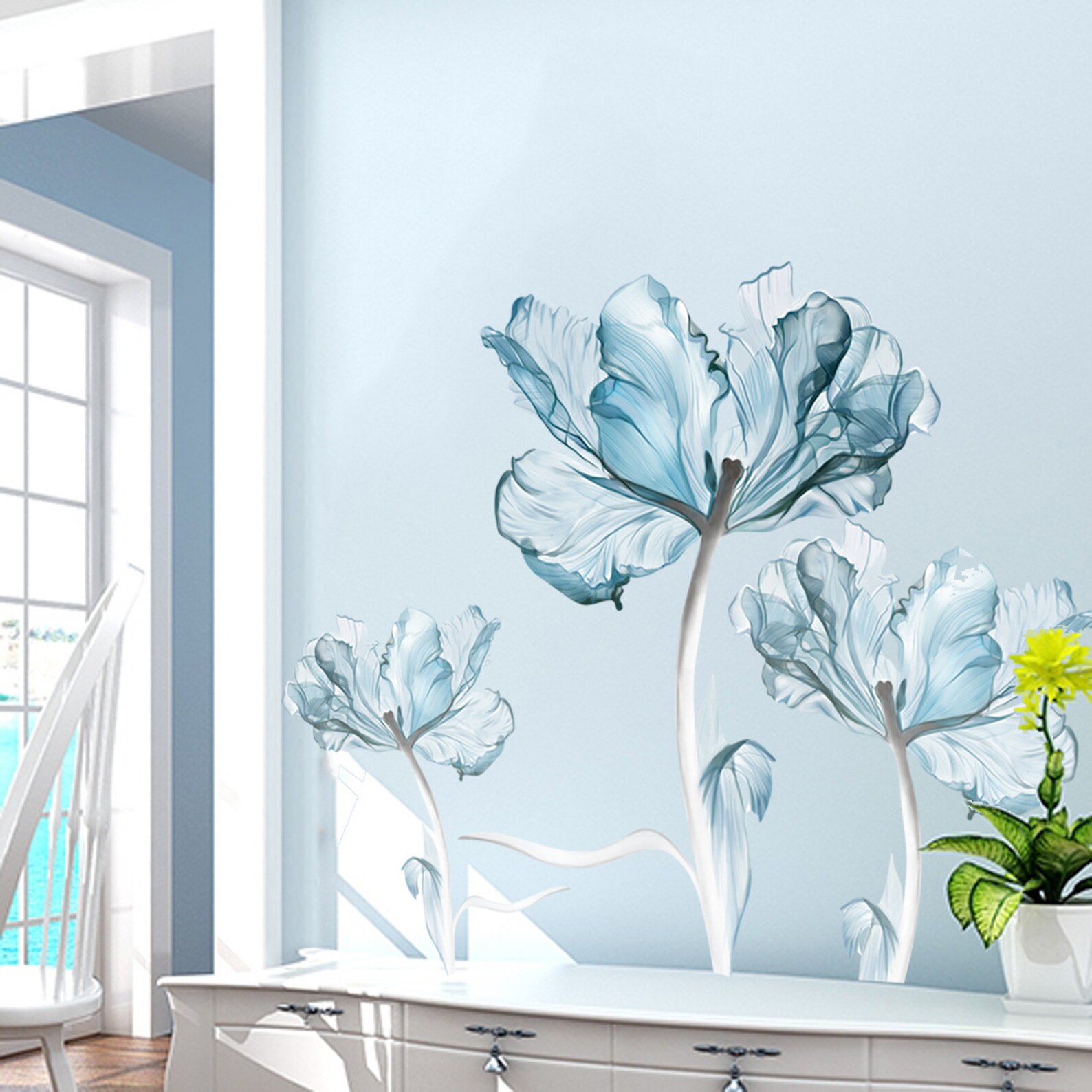 Watercolor Floral Wall Decal Removable Large Flowers Wall Sticker ...