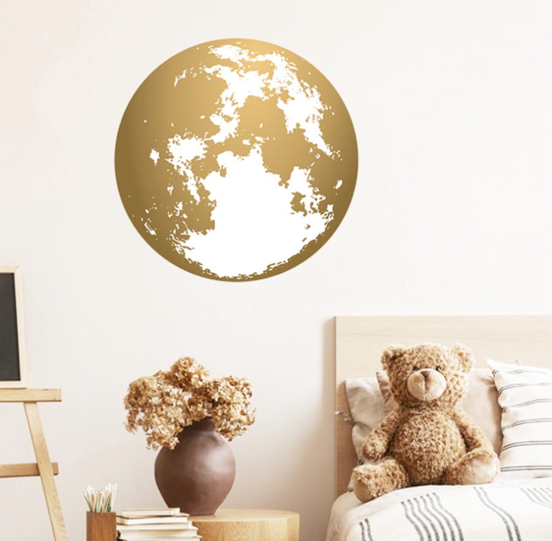 3D Full Moon Wall Decal | Peel and Stick Gold Moon Stickers | Night Sky ...