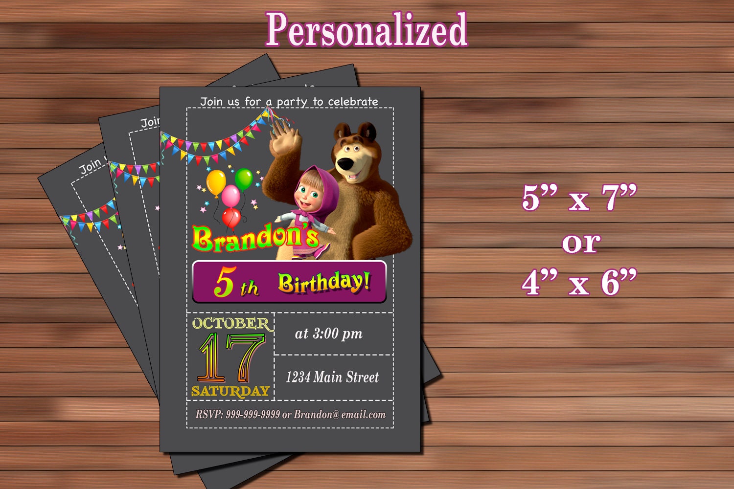 Masha And The Bear Birthday Party Invitation Chalkboard Etsy