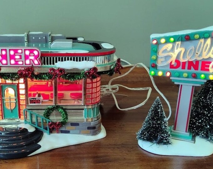 Dept. 56 Snow Village Shelly's Diner Lighted Ceramic Display W/box ...