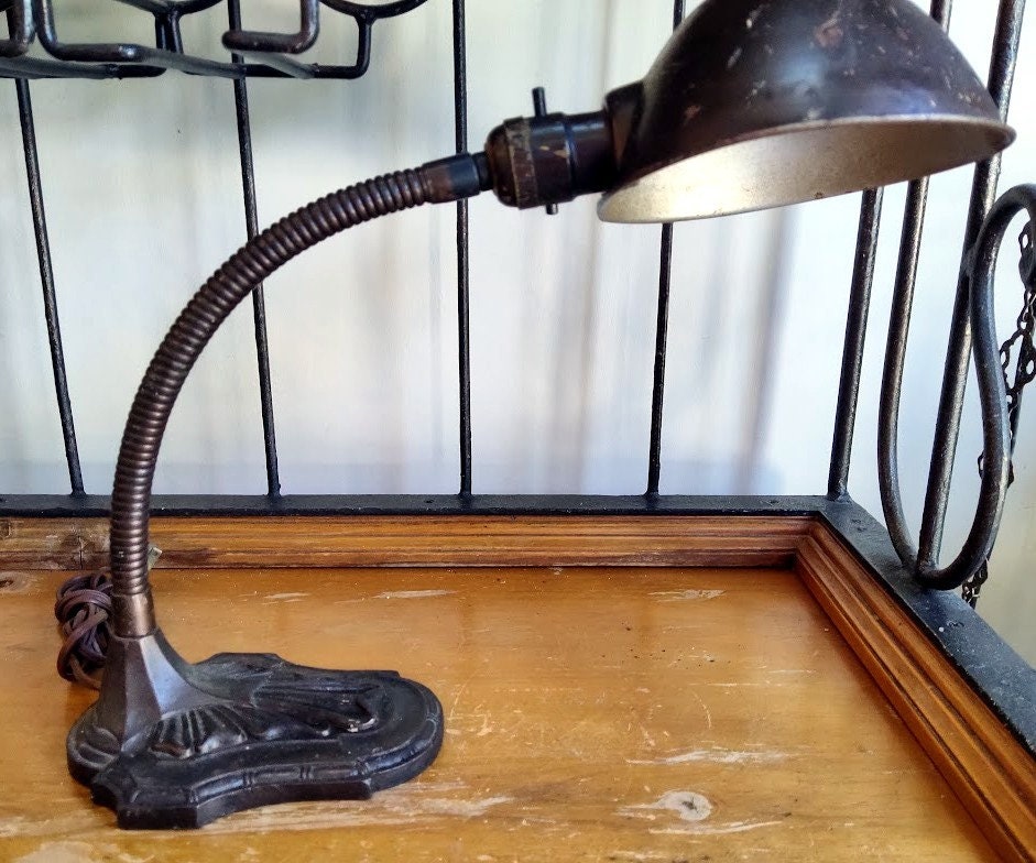 Antique/vintage Gooseneck Desk Lamp Cast Base Works - Etsy