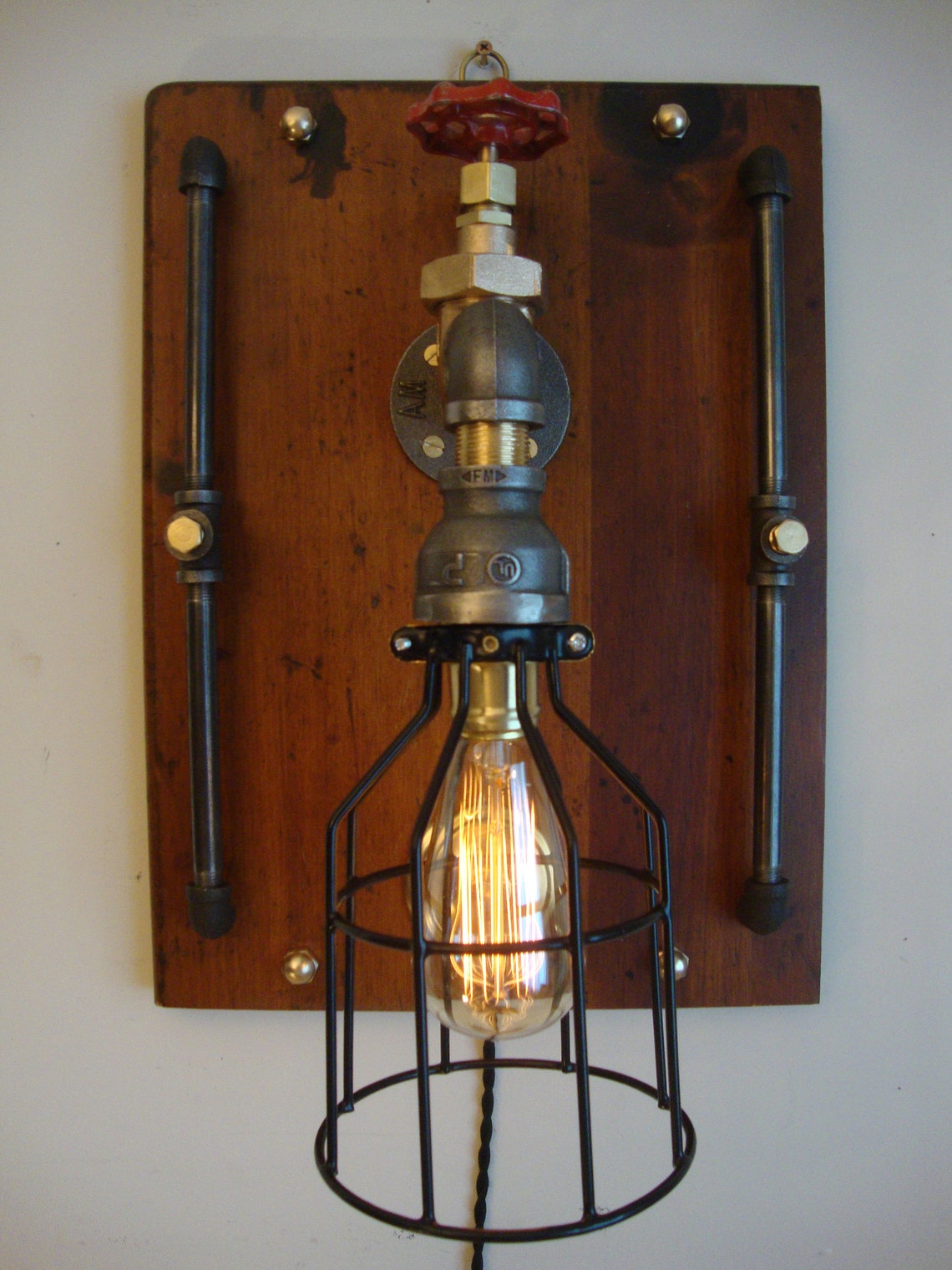 Steampunk Lamp Wall Sconce, Industrial Age, Edison Bulbs, Brass Valve ...